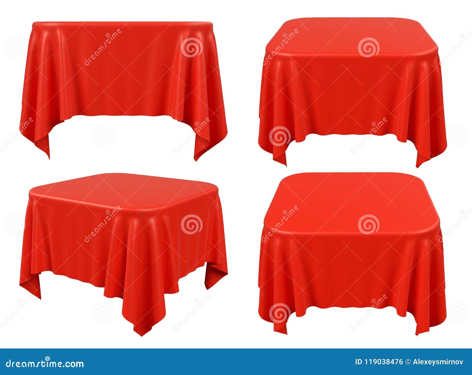 Red Square Rounded Table Cloth Set Stock Illustration - Illustration of ...