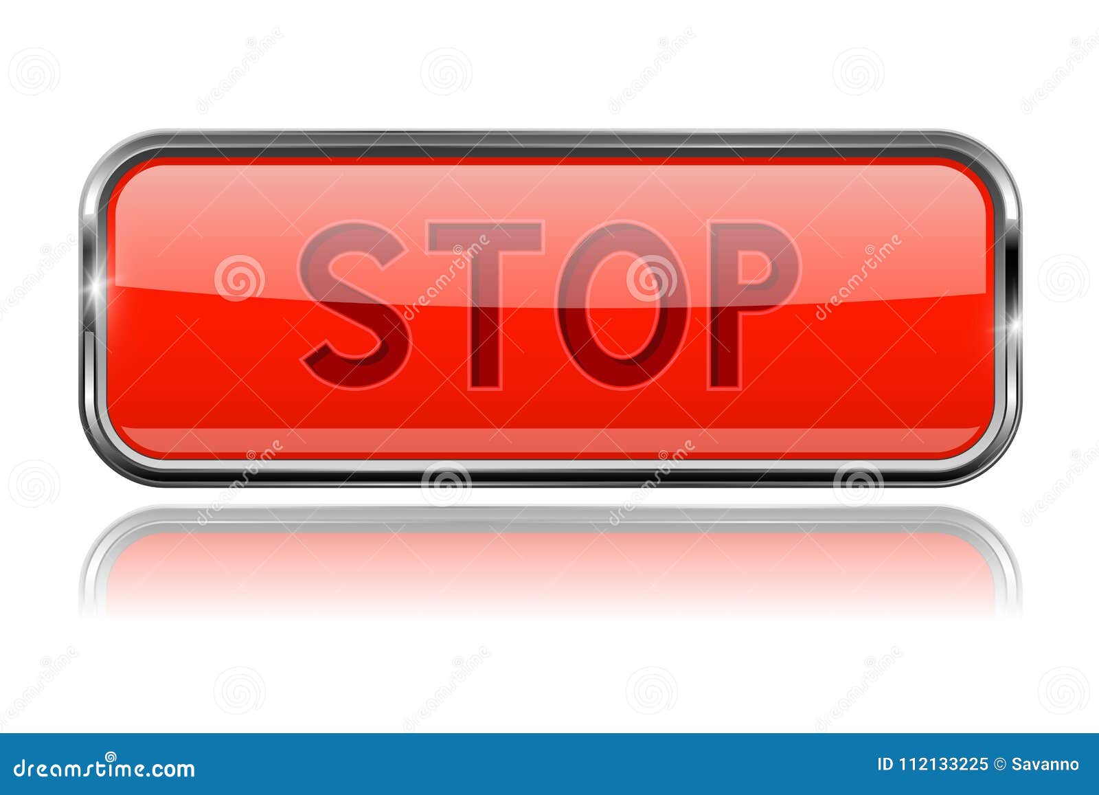 Red Square STOP Glass Button with Chrome Frame Stock Vector ...
