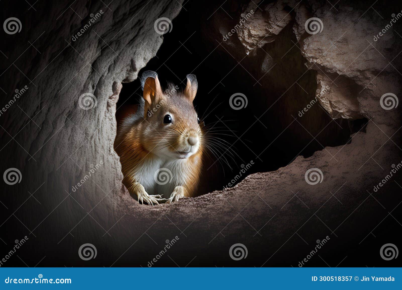 Red Squirrel Peeking Out of a Hole in the Wall of a Cave Stock ...