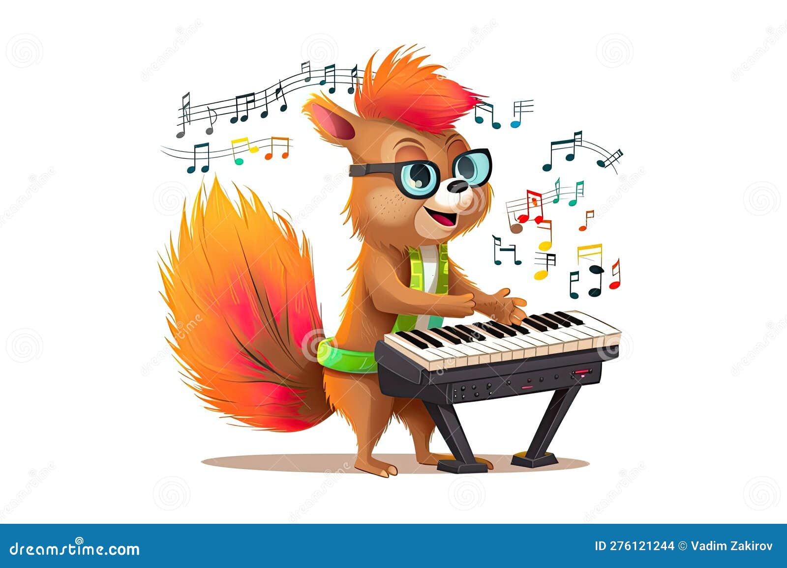 Red Squirrel Playing on Piano Isolated on White, Illustration Stock ...