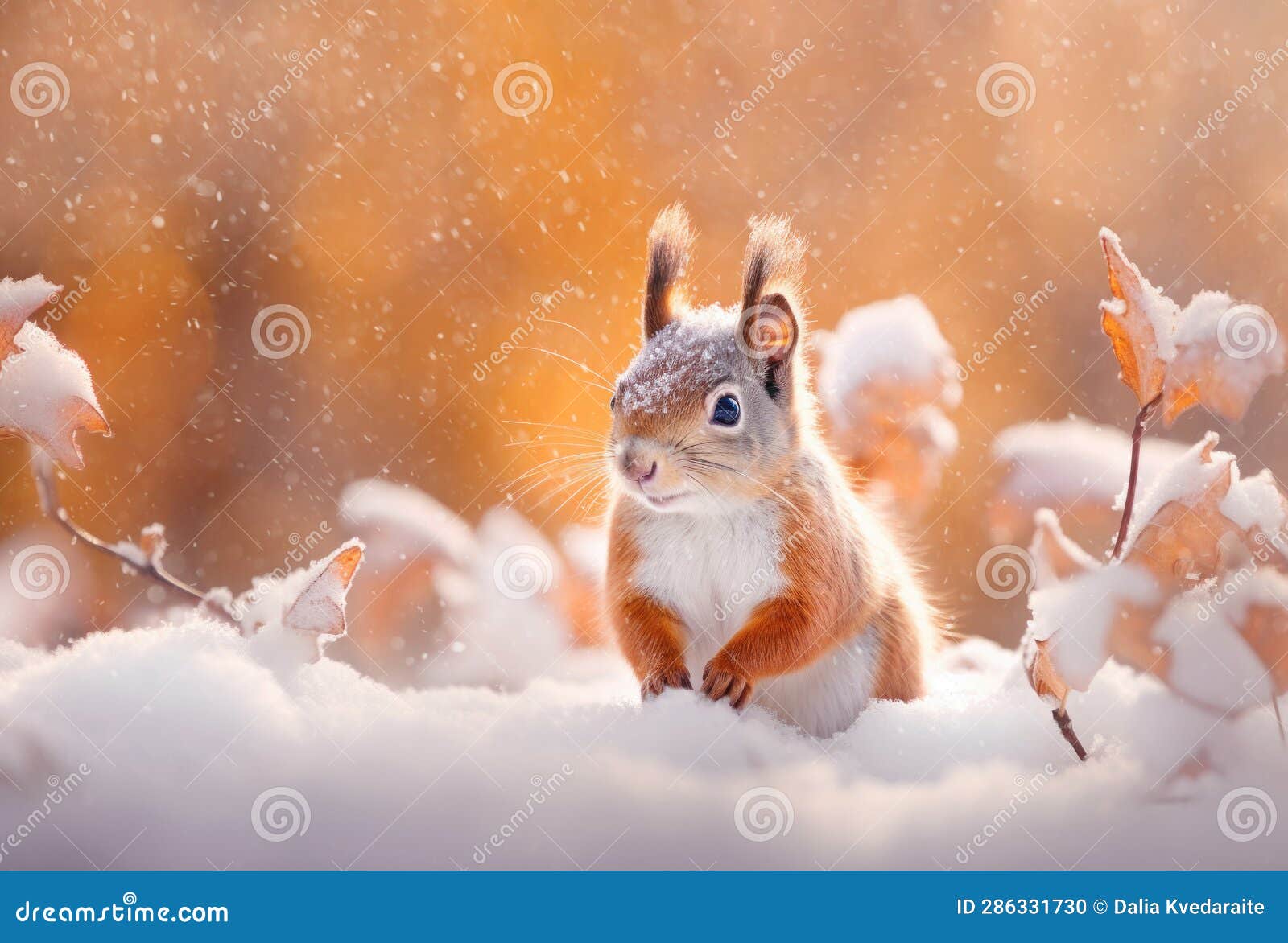 Red Squirrel in Winter in Snow Stock Illustration - Illustration of ...
