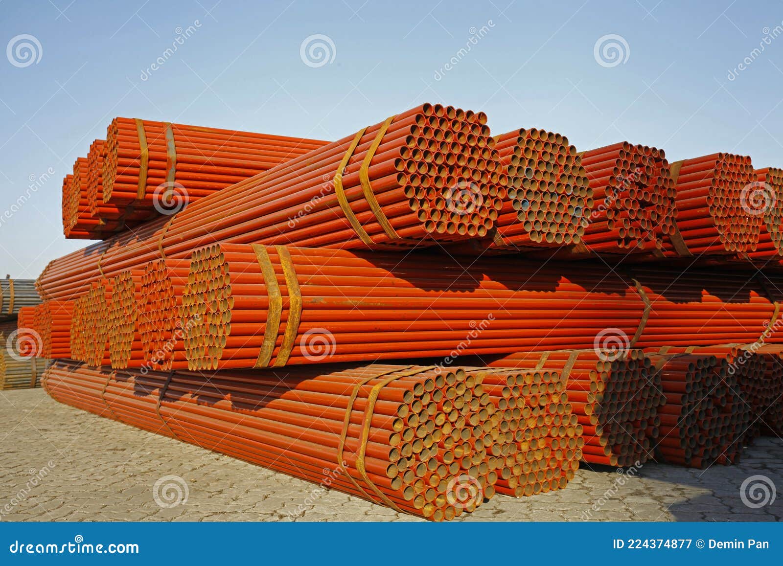 Red stacked steel pipe stock image. Image of stainless - 224374877