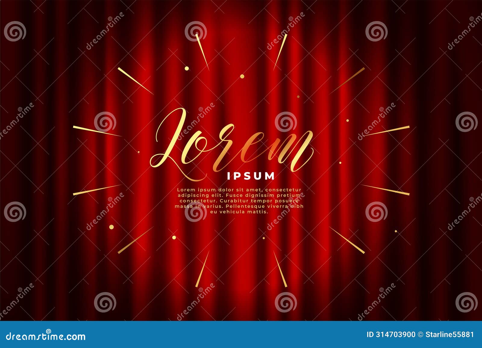 Red Stage Curtain Banner with Golden Confetti Burst Stock Vector ...