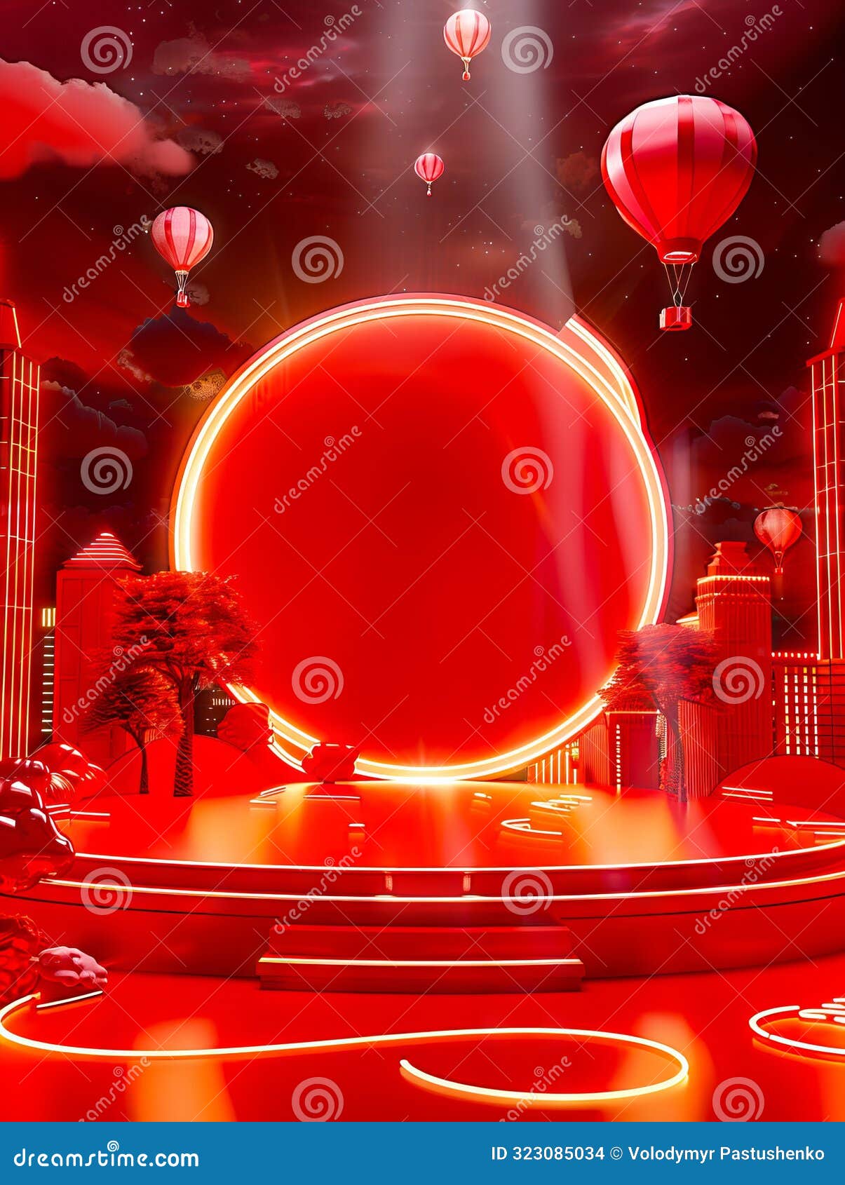 A Red Stage With A Large Circular Red Light Royalty-Free Stock Image ...