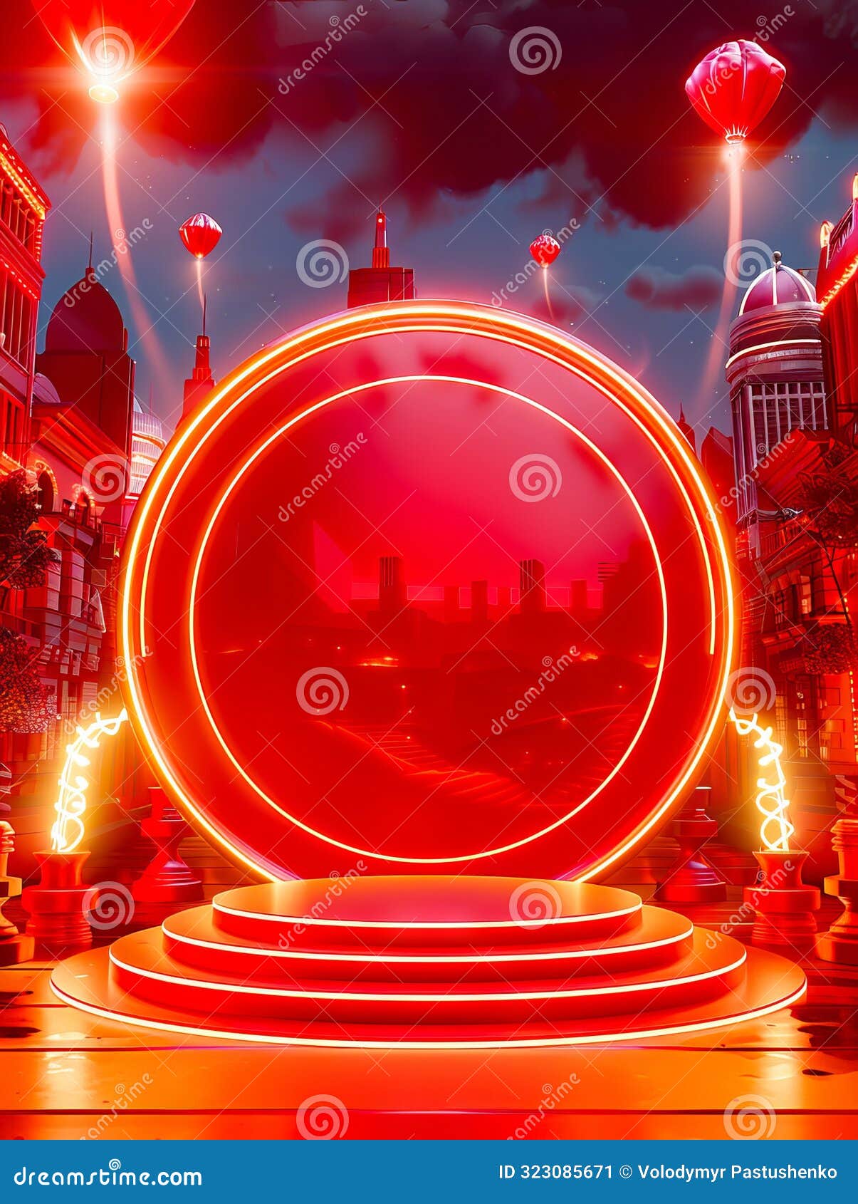 A Red Stage with a Large Circular Red Light Stock Image - Image of neon ...