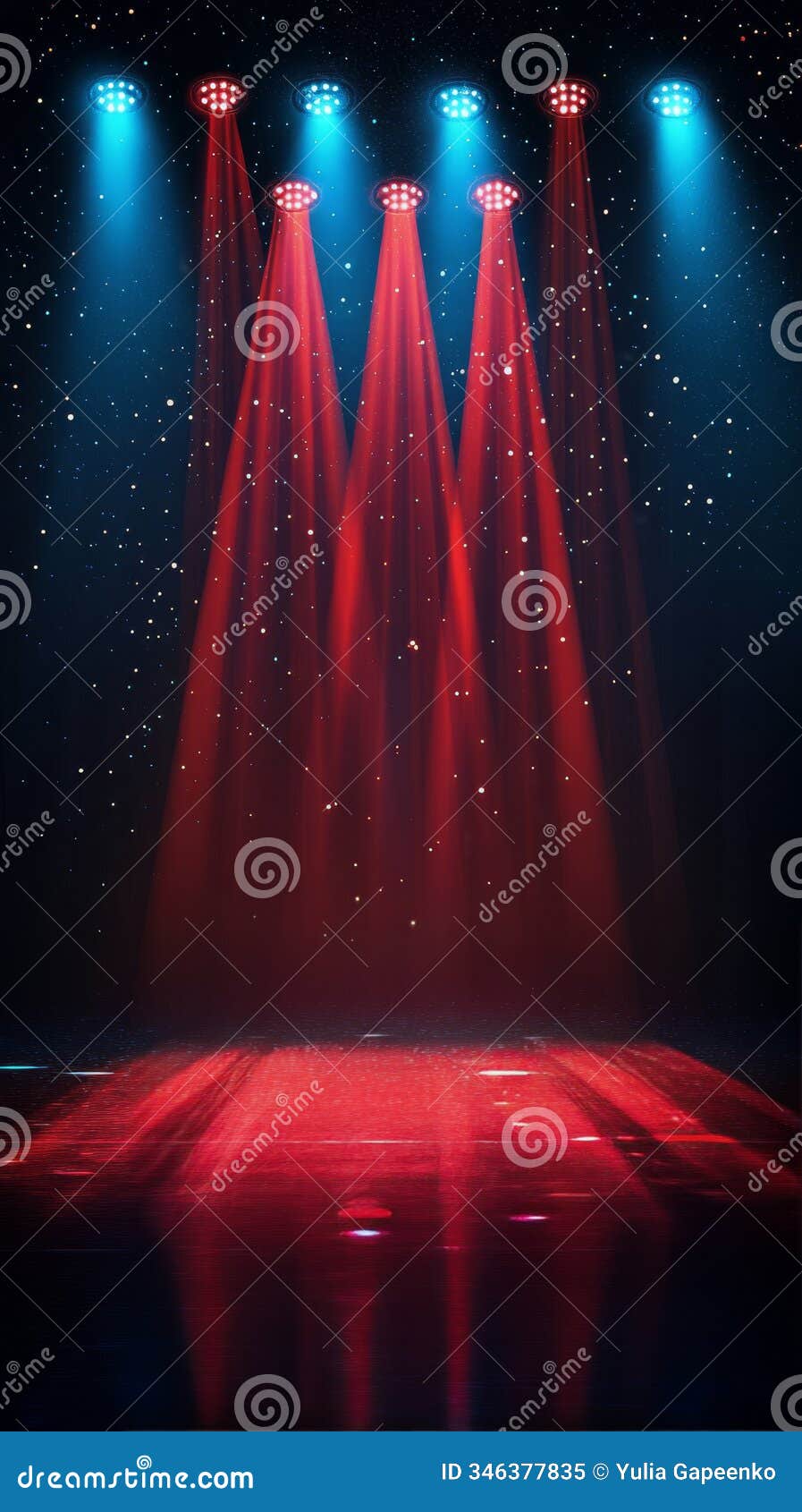 Red Stage Lights Illuminate a Performance Area with Glittering Effects ...