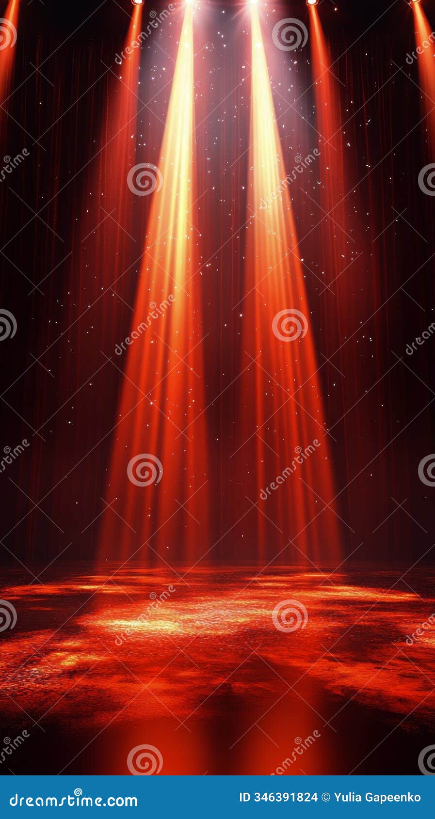 Red Stage Lights Illuminate a Performance Area with Glittering Effects ...