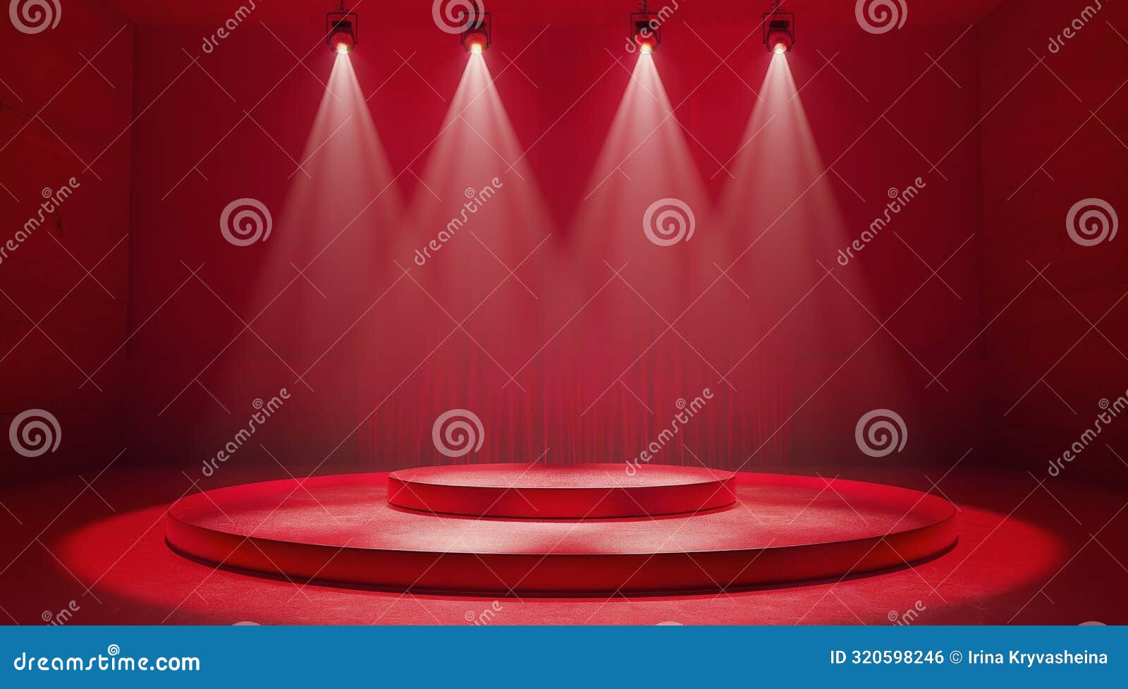 Red Stage with Three Spotlights Illuminated Platform Stock Photo ...