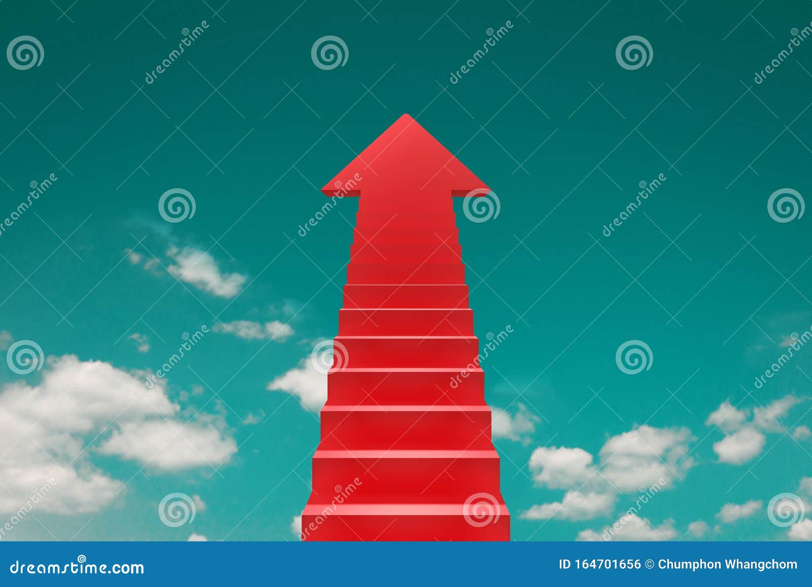 Red Stair In Up Arrow Concept And Skill Improvement On Sky Background ...