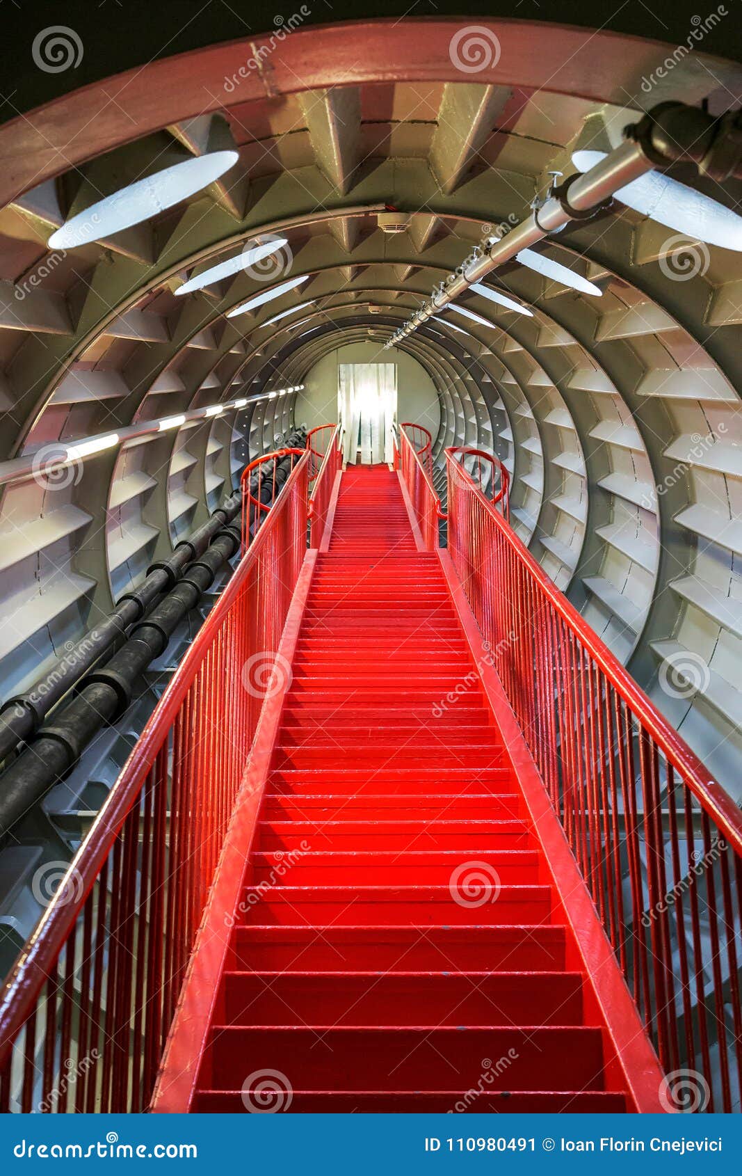 Red Staircase from Inside the Brussels Atomium Building Stock Image ...
