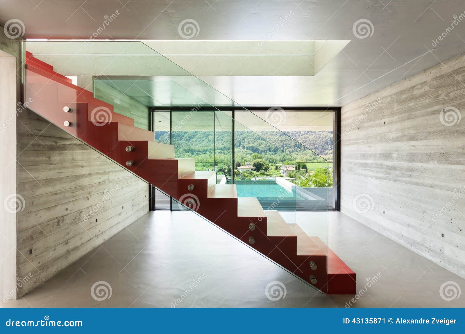 Red staircase stock image. Image of stair, glass, floor - 43135871