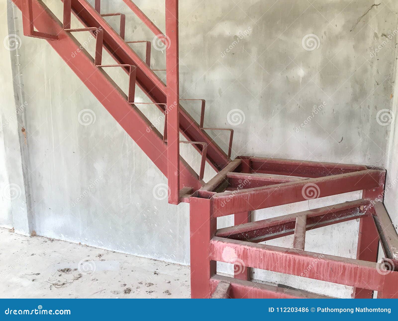 Red Staircase Under Construction Stock Photo - Image of building ...