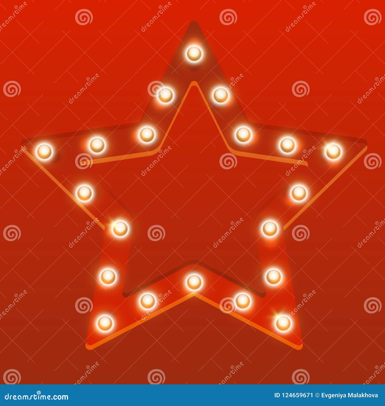 Red star with light bulbs stock vector. Illustration of lamp - 124659671