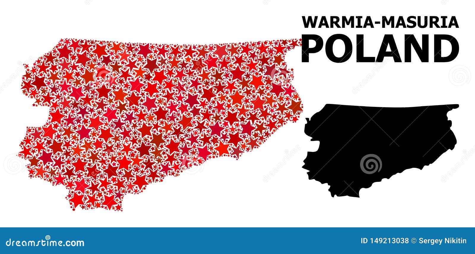 Red Star Mosaic Map of Warmia-Masuria Province Stock Photo - Image of ...