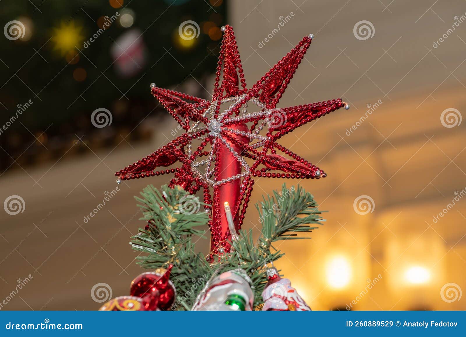 Red Star on New Year and Christmas Tree Stock Image - Image of seasonal ...