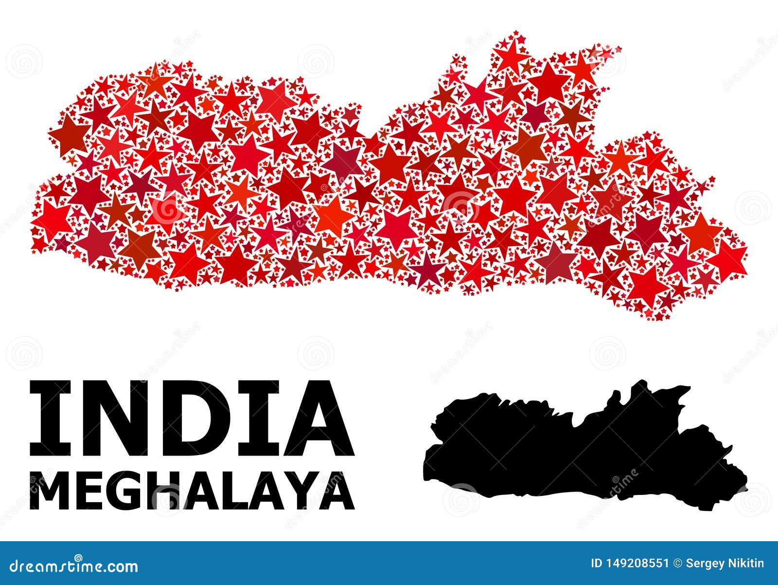 Red Star Pattern Map of Meghalaya State Stock Illustration ...