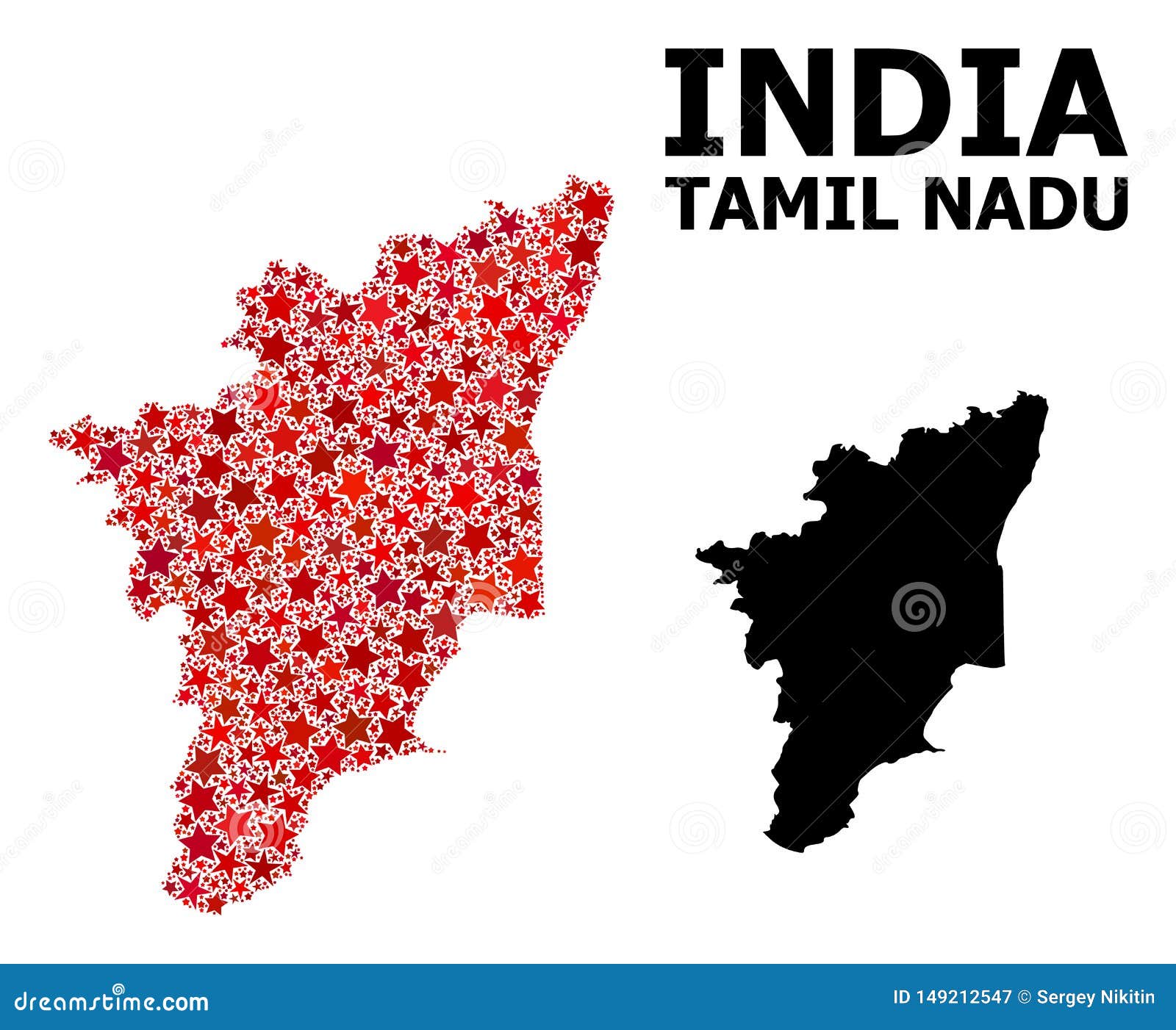 Red Star Pattern Map of Tamil Nadu State Stock Illustration ...