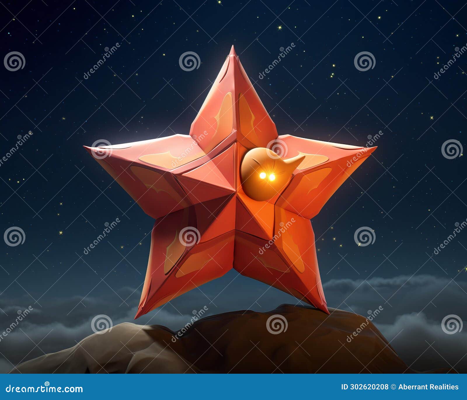 A Red Star on Top of a Mountain with Stars in the Sky Stock ...