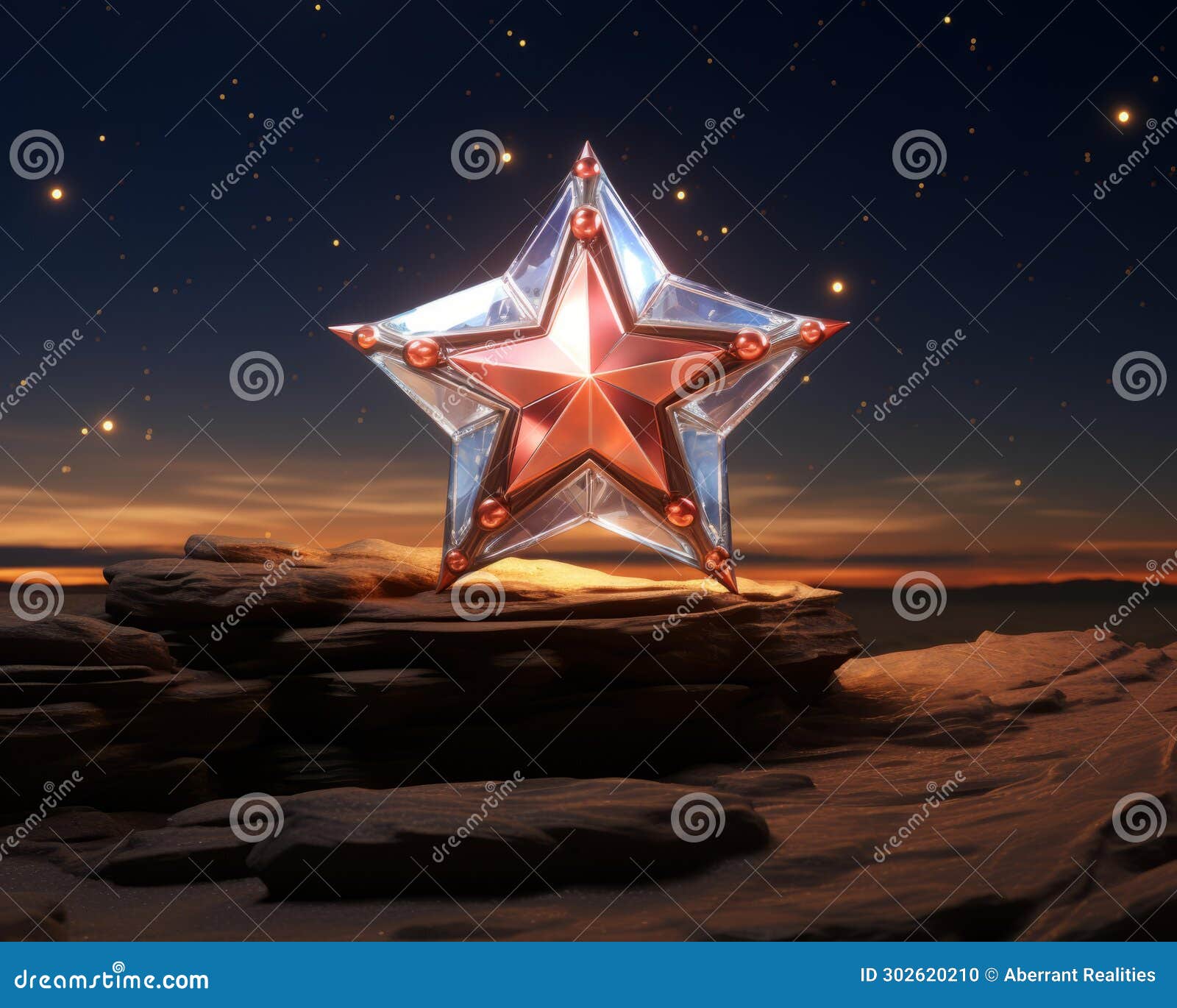A Red Star on Top of a Rock in the Night Sky Stock Illustration ...