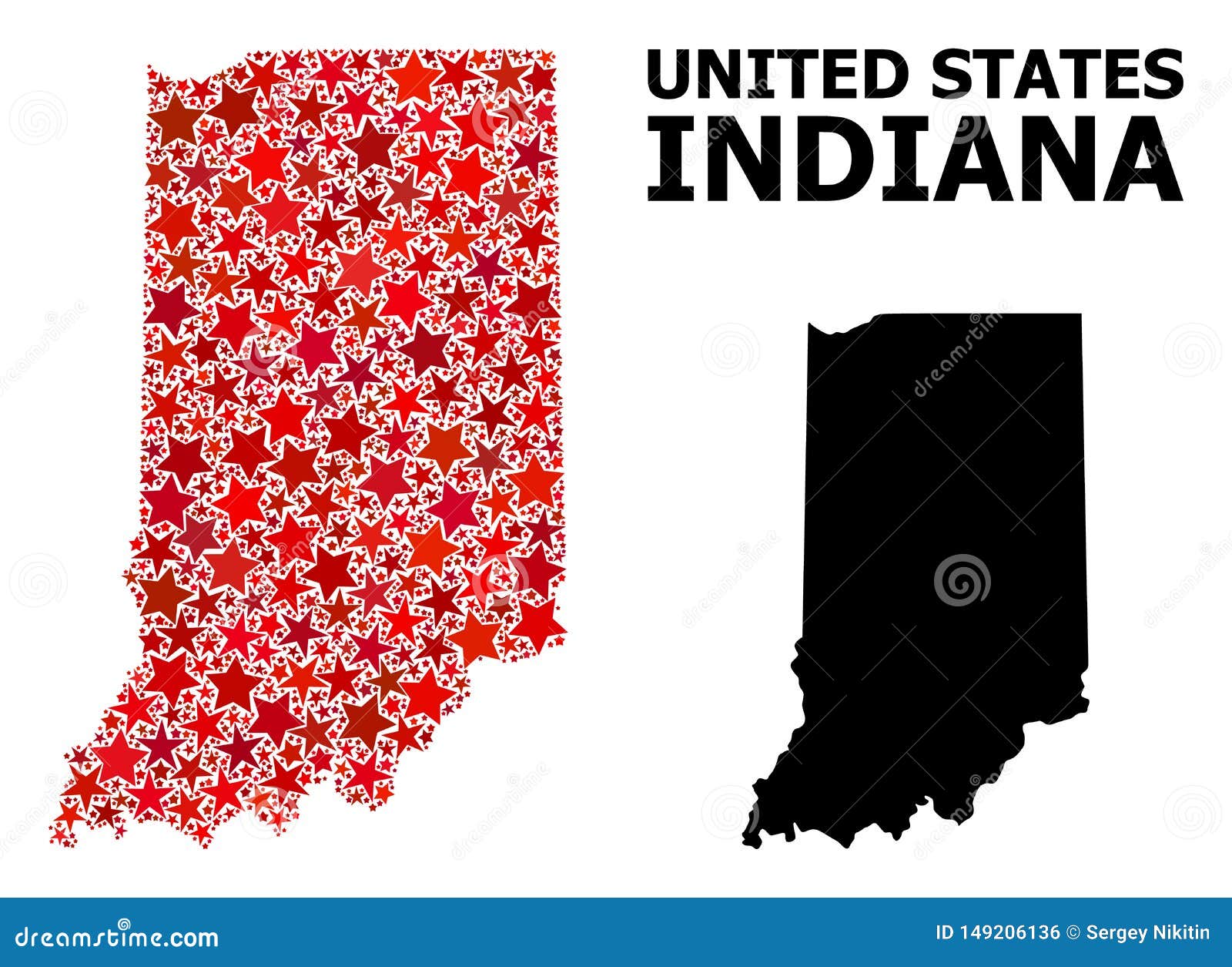 Red Starred Mosaic Map of Indiana State Stock Illustration ...