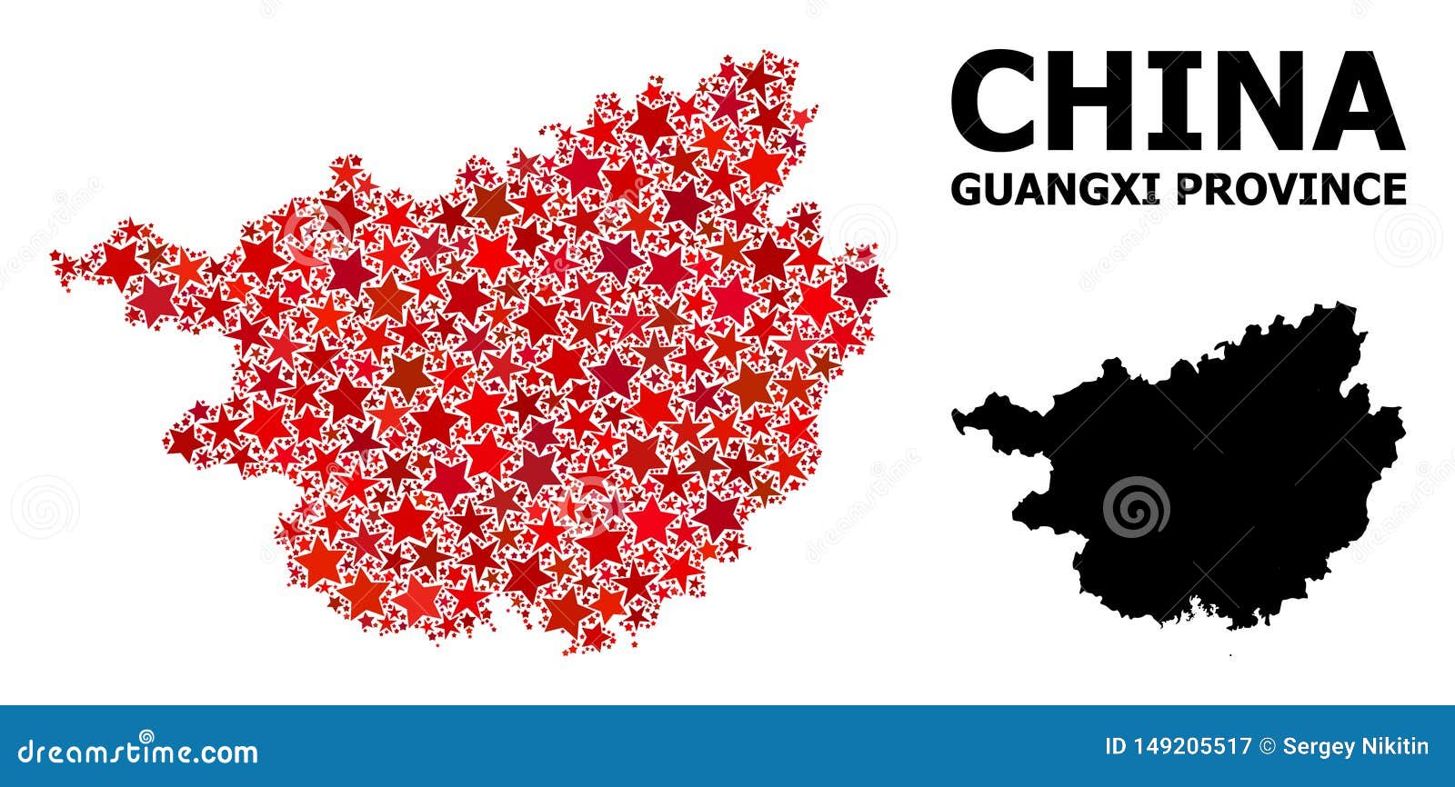 Red Starred Pattern Map of Guangxi Province Stock Illustration ...