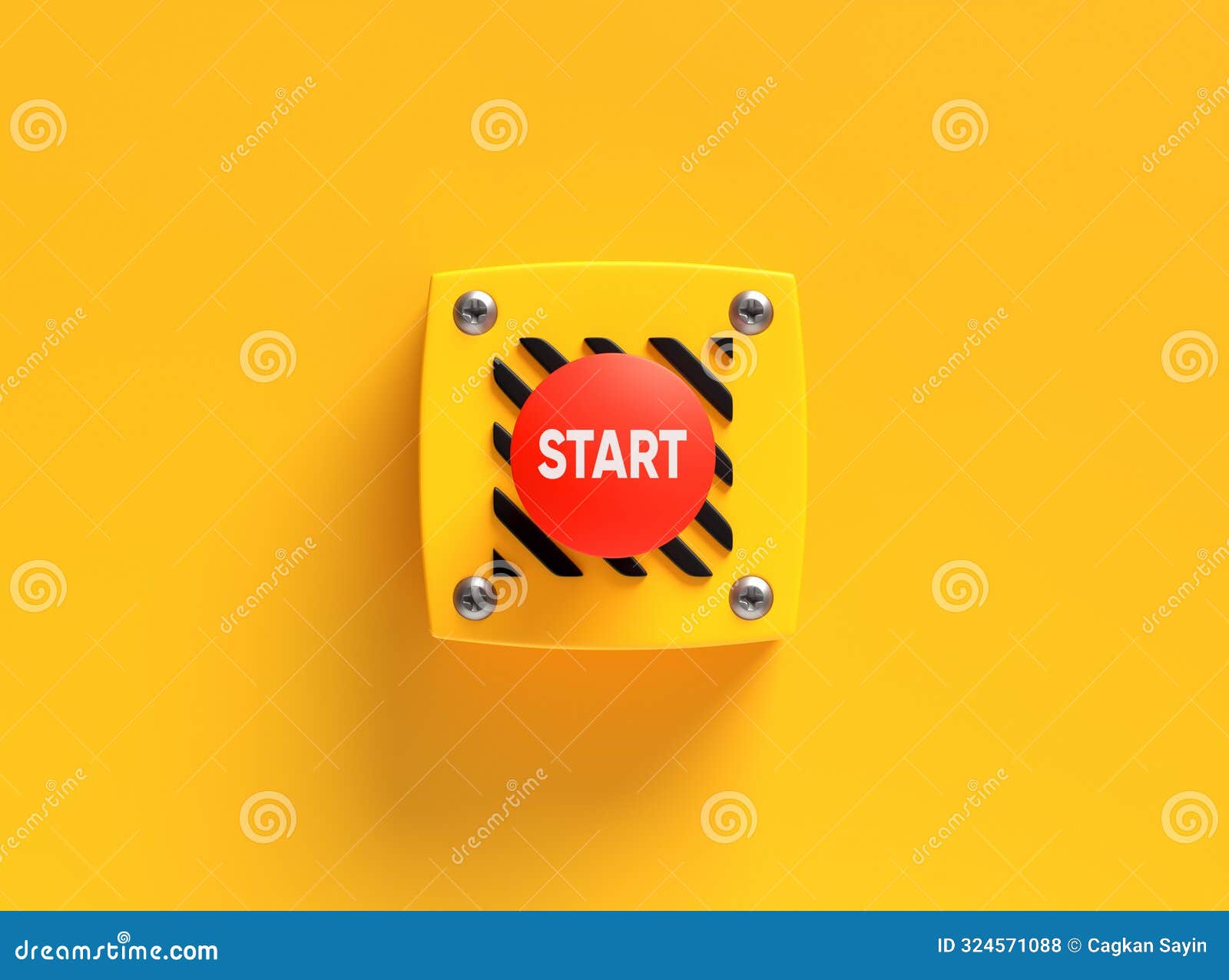 Red Start Button Pressing on Yellow Background for Beginning Concept ...