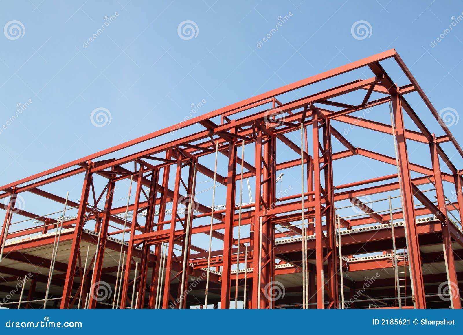 Red steel building fram stock image. Image of girders - 2185621