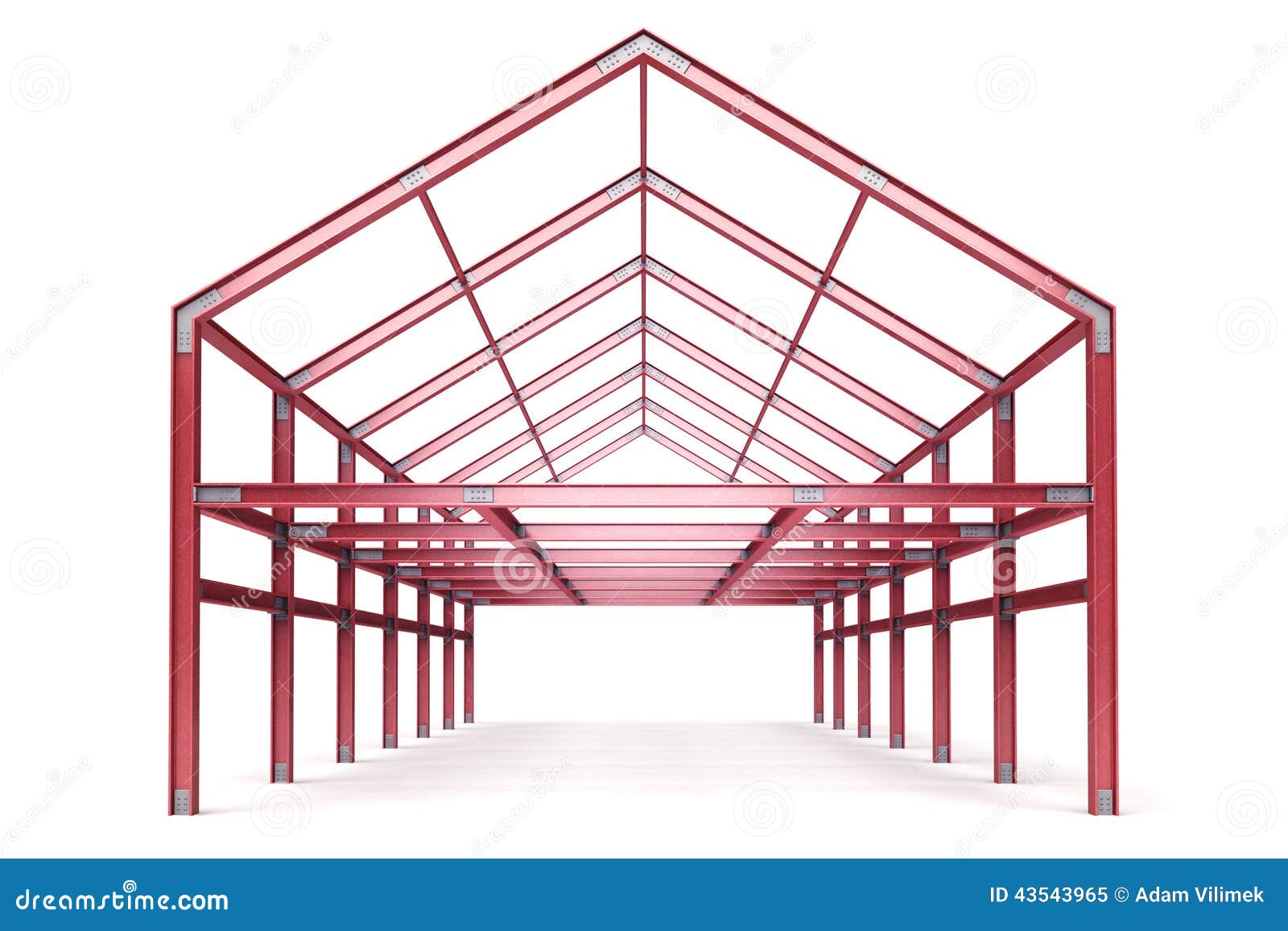 Red Steel Framework Building Front Perspective View Stock Illustration ...