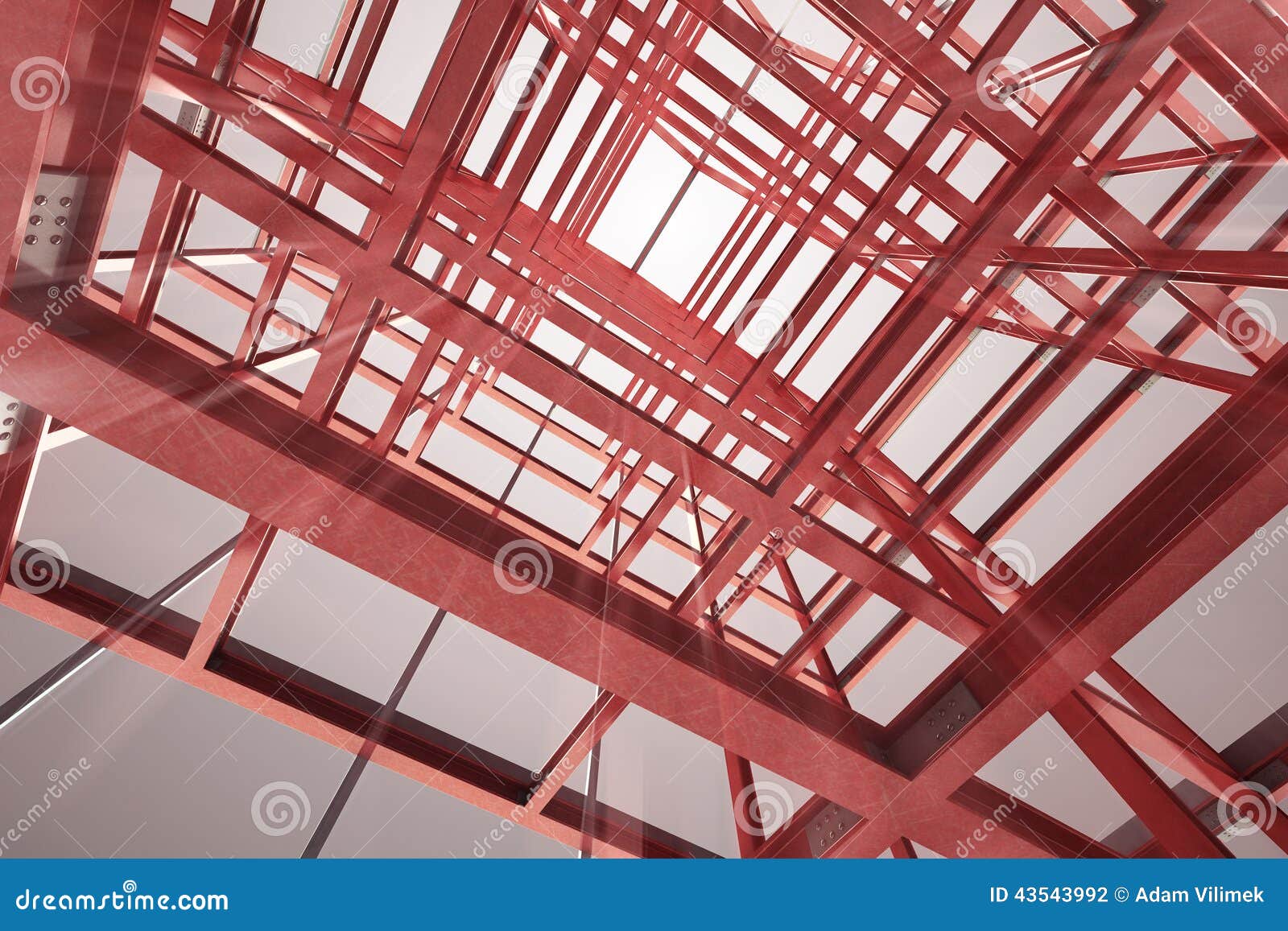 Red Steel Framework Building Indoor Blurred View Rendering Stock ...