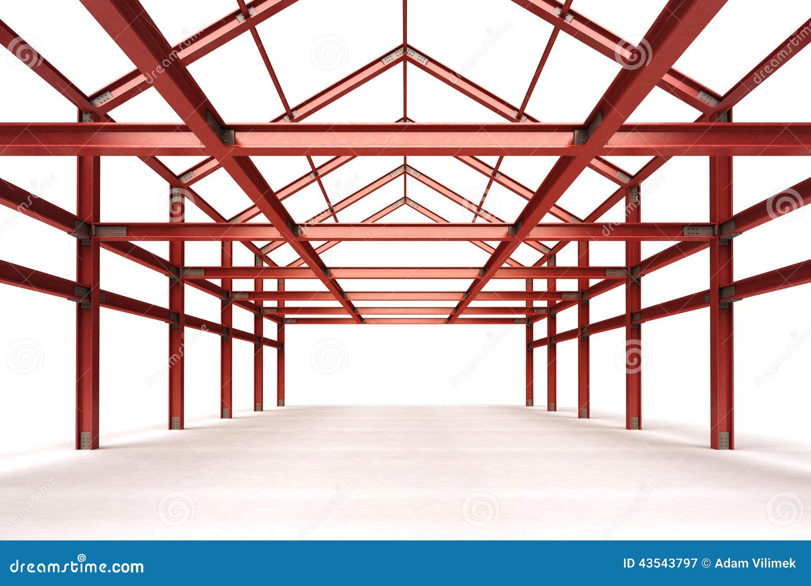 Red Steel Framework Building Indoor Perspective View Royalty-Free ...