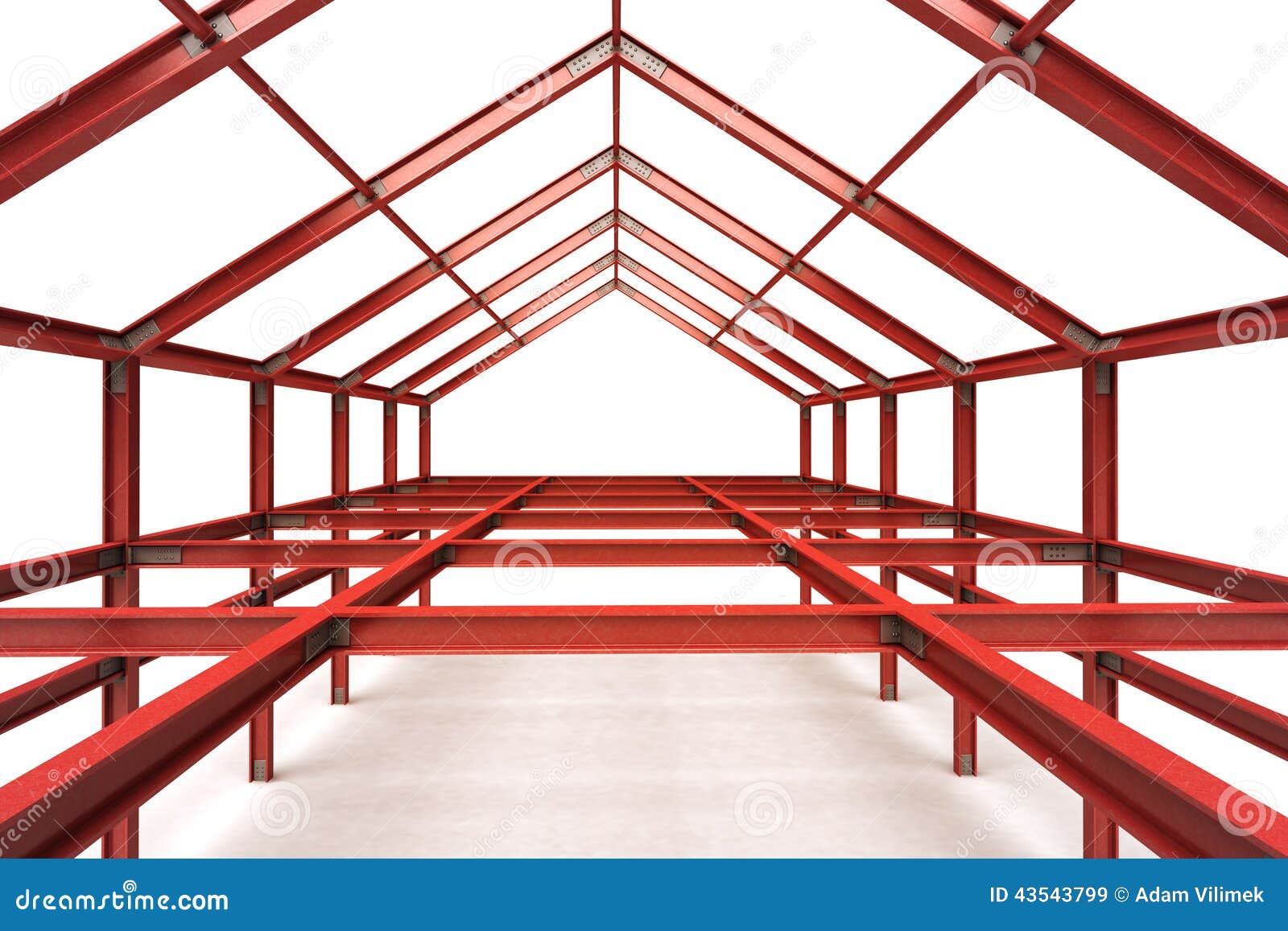 Red Steel Framework Building Indoor Perspective View Stock Illustration ...
