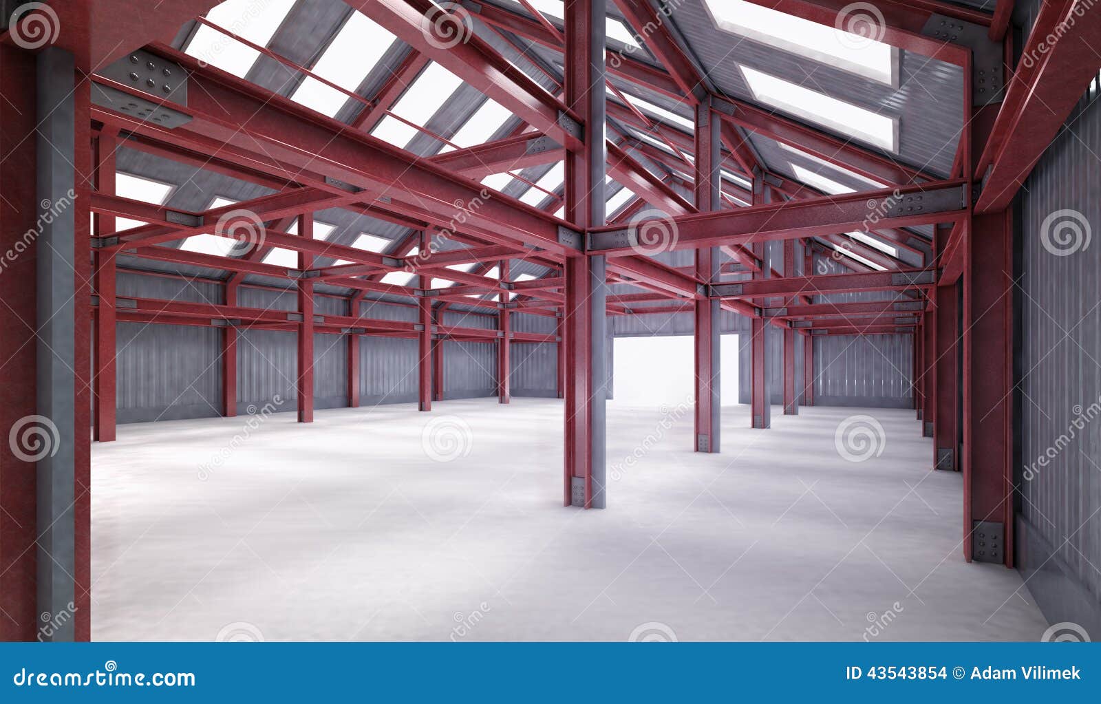 Red Steel Framework Building Indoor Perspective View Stock Illustration ...
