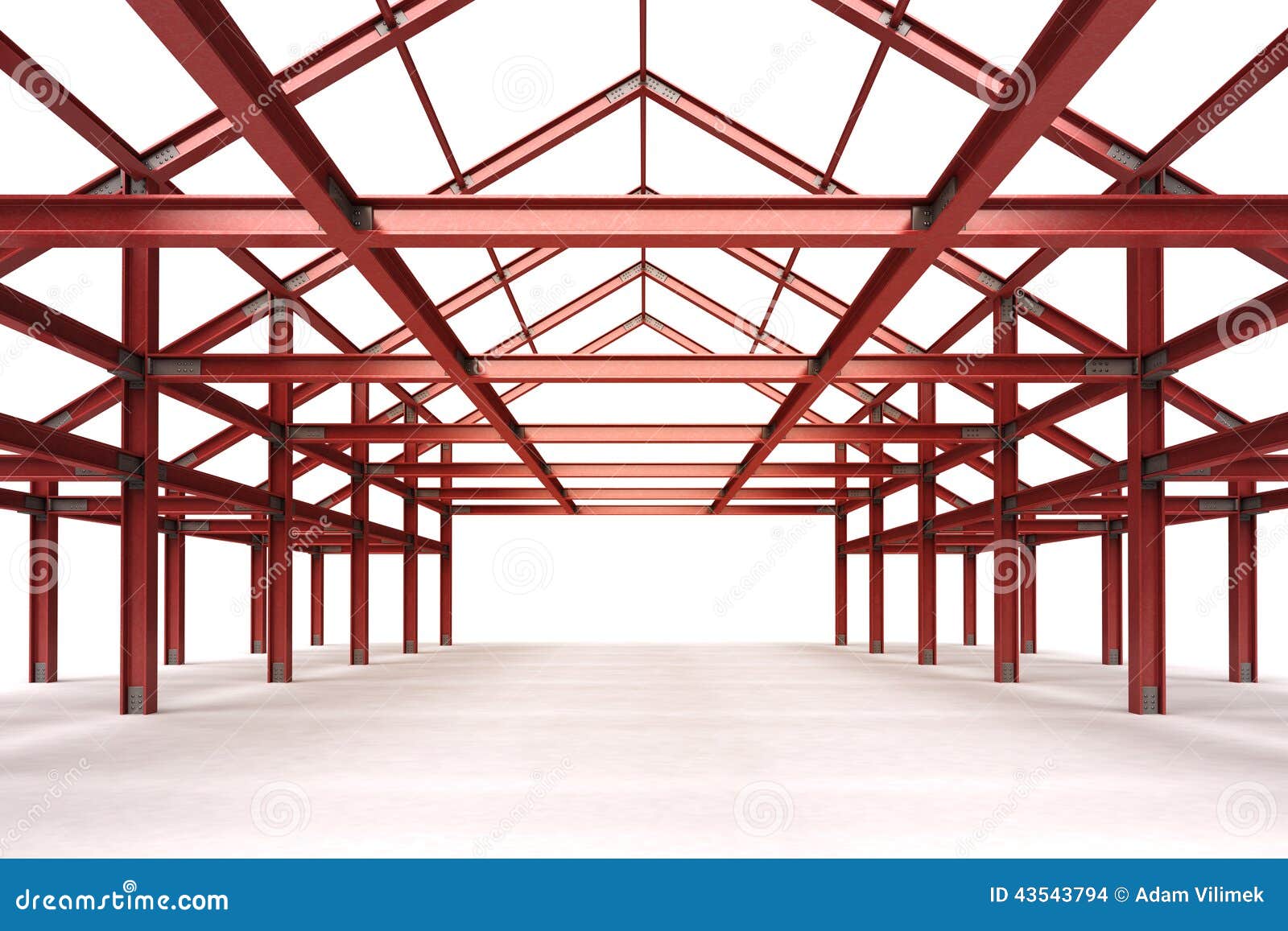 Red Steel Framework Building Indoor Perspective View Royalty-Free ...