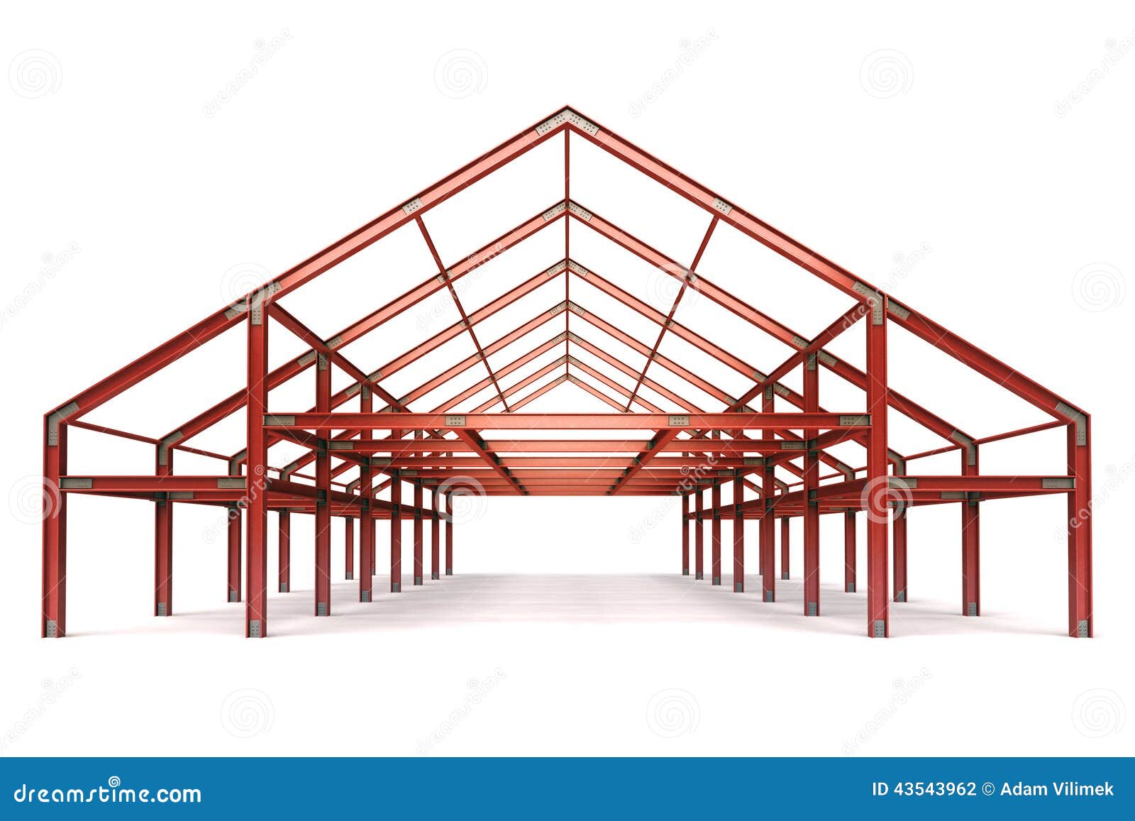 Red Steel Framework Wide Building Front Perspective View Stock ...