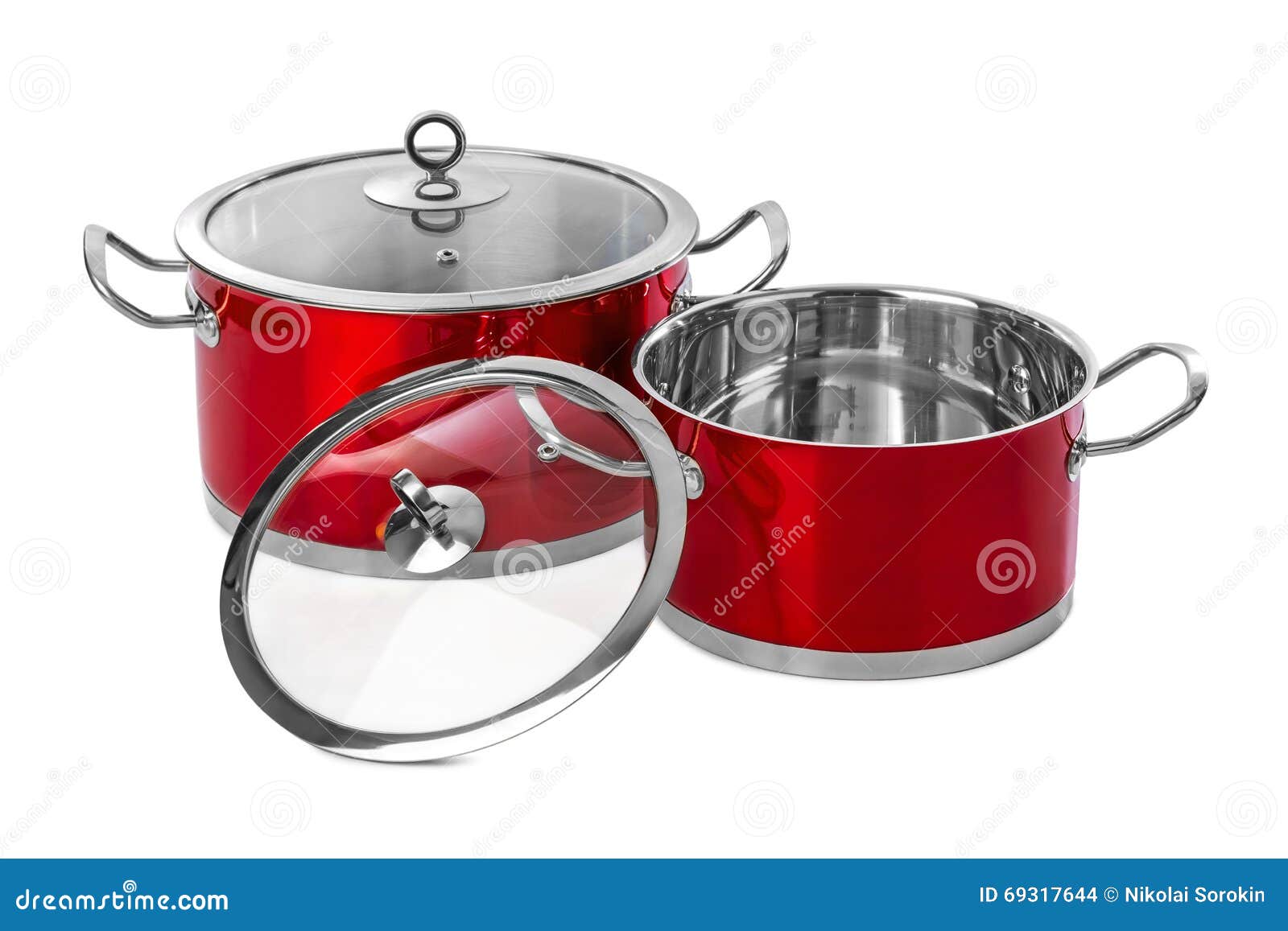 Red steel pans stock photo. Image of frying, chef, eating - 69317644