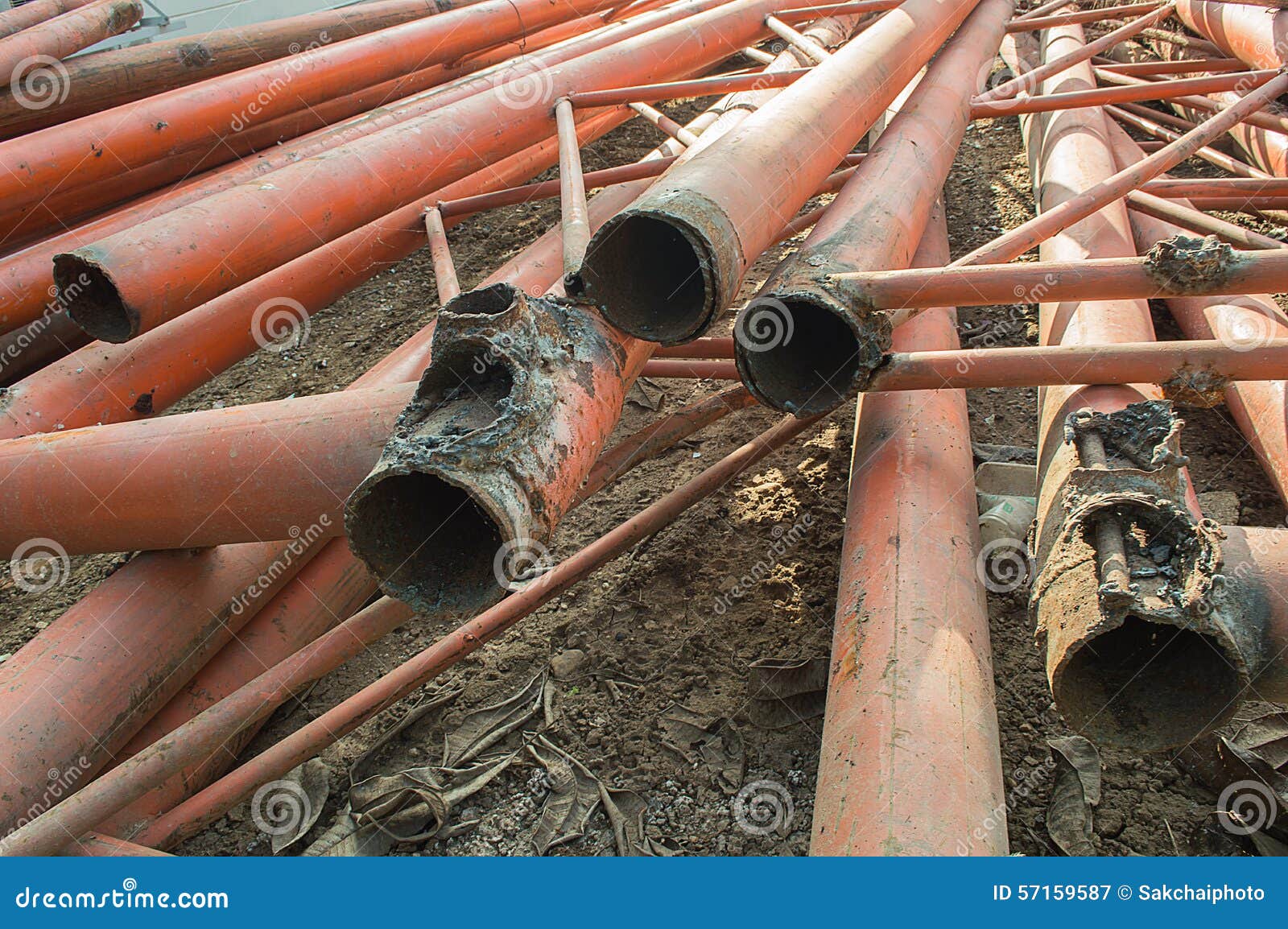 Red Steel Pipes in Warehouse. Stock Image - Image of industrial, pile ...