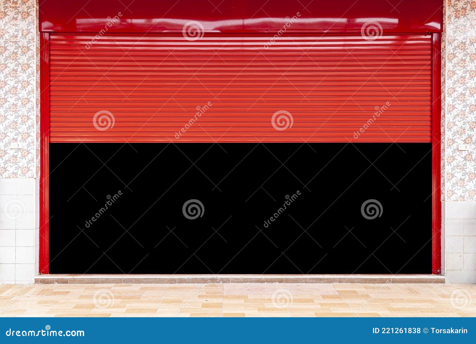 Red Steel Shutter Door Stores Opened Stock Photo - Image of opened ...