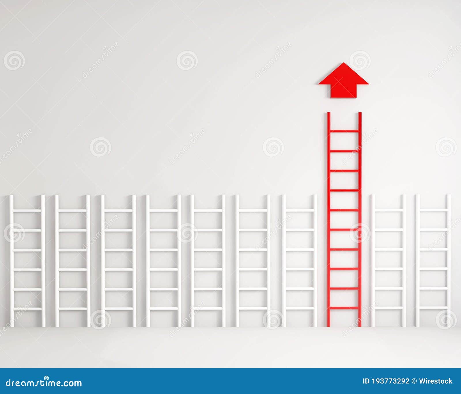 Red Step Ladder Under a Red Arrow Showing Up among White Ladders on a ...