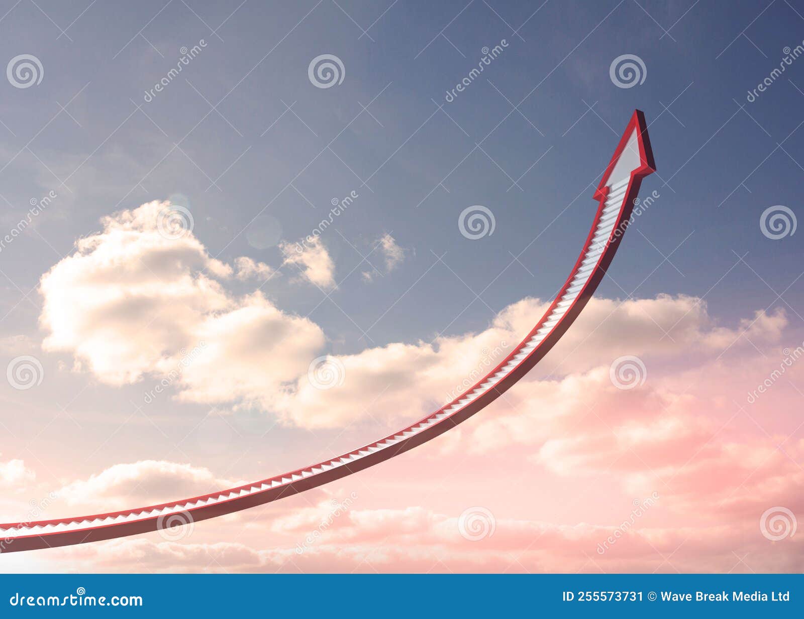 Red Steps Arrow Pointing Up Against Sky Stock Image - Image of graphic ...