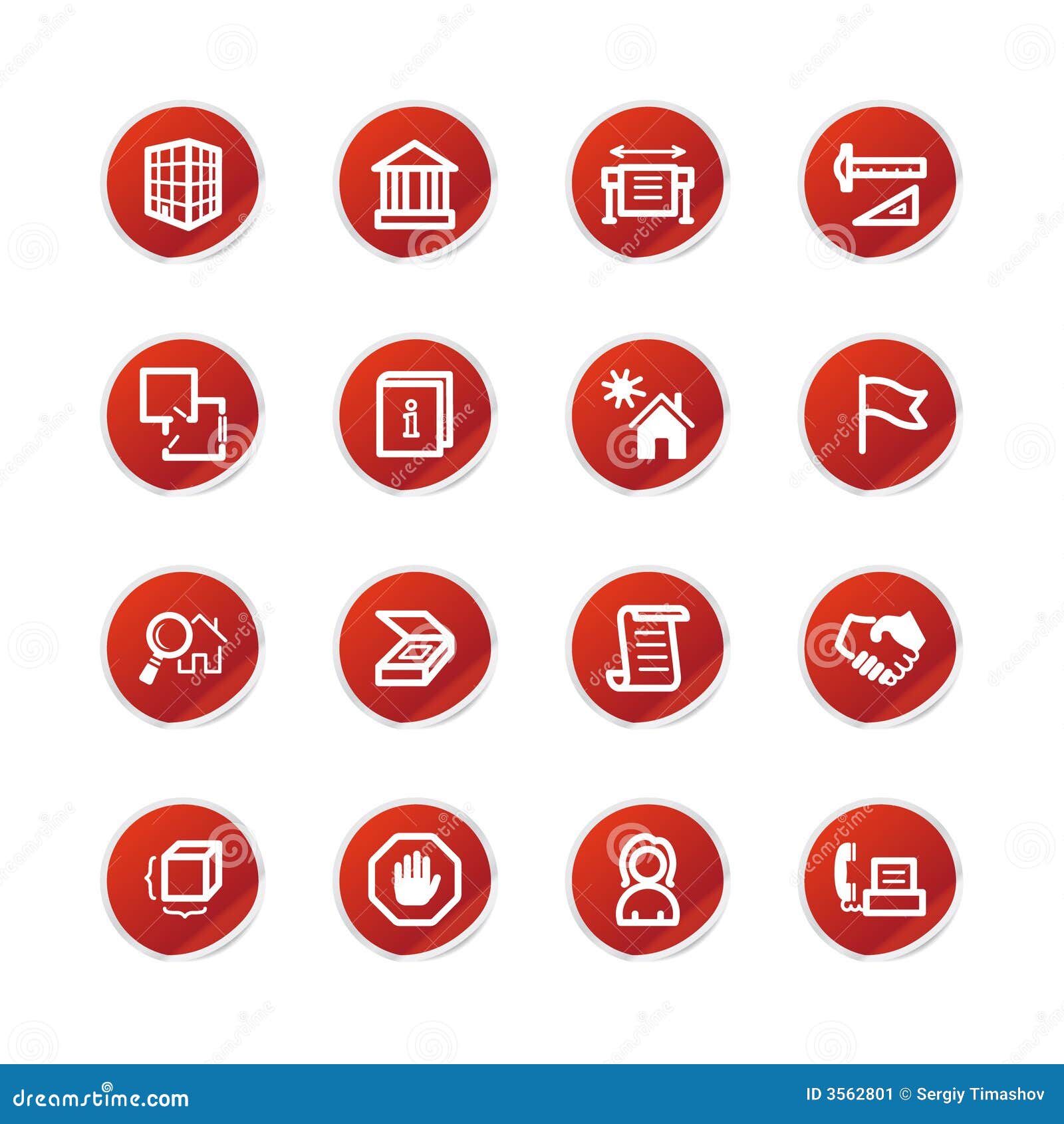 Red sticker building icons stock vector. Illustration of bank - 3562801