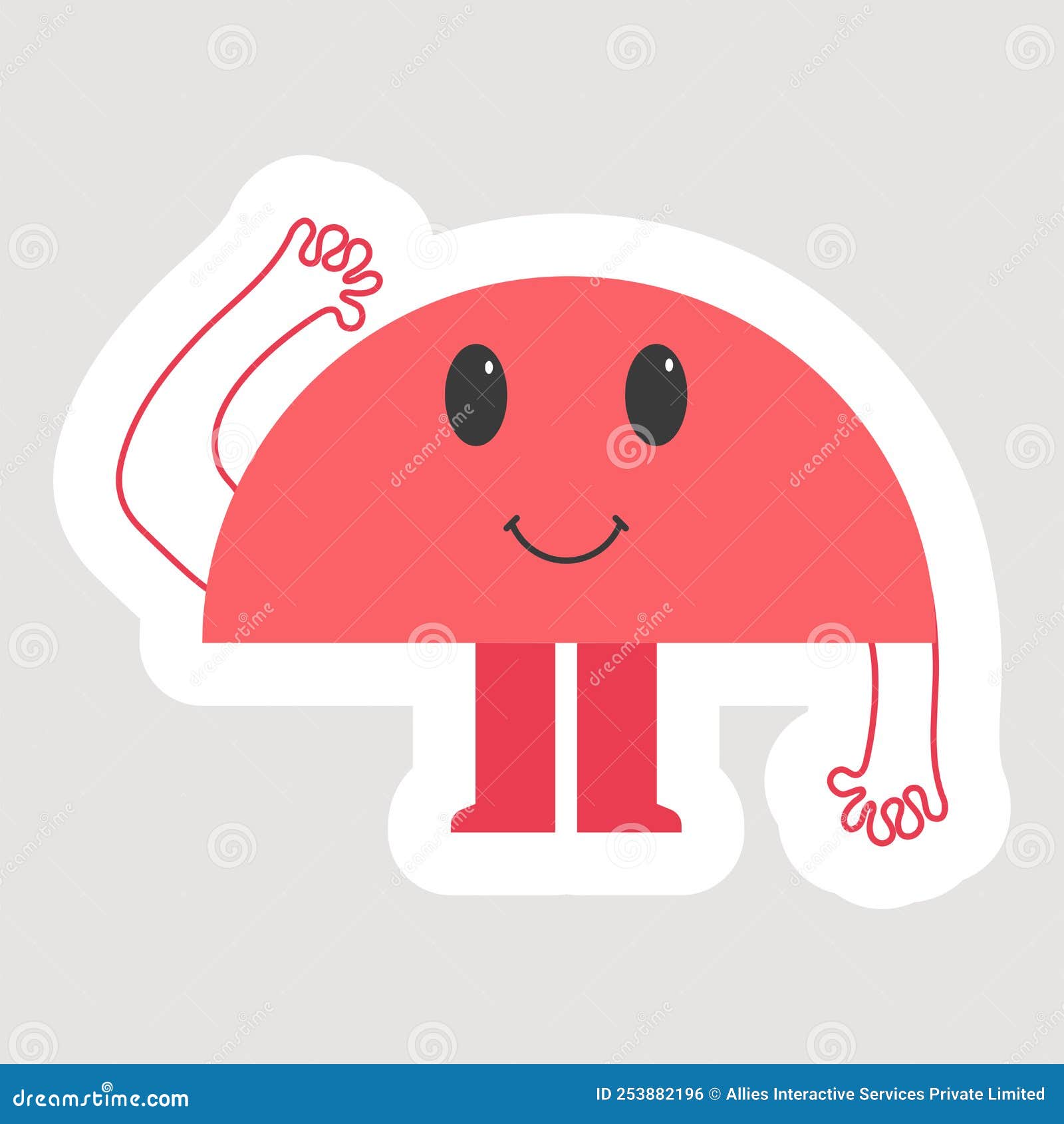 Red Sticker of Hand Up and Down Standing Semi Circle Shape Cartoon Over ...