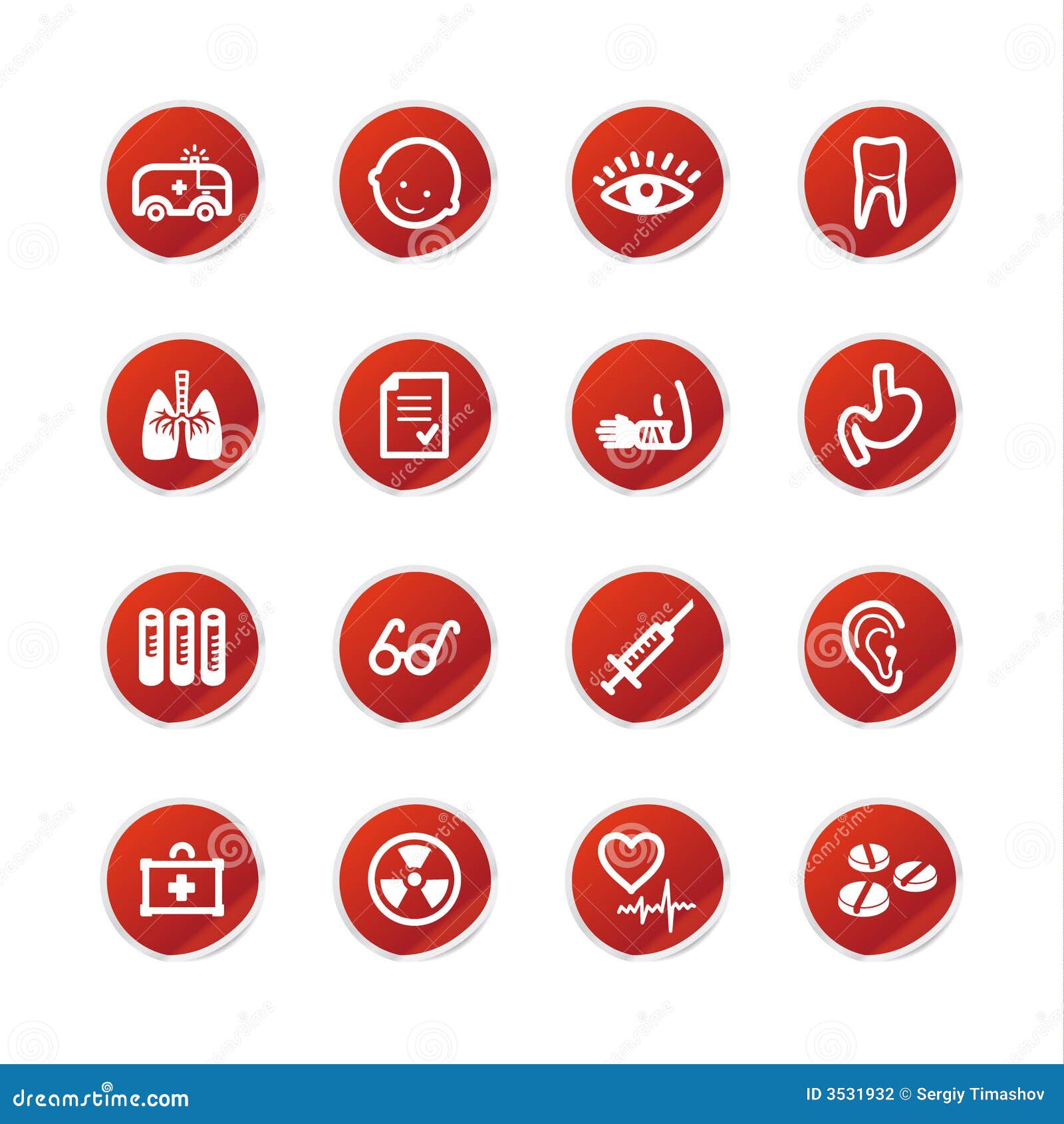 Red sticker medicine icons stock vector. Illustration of icons - 3531932