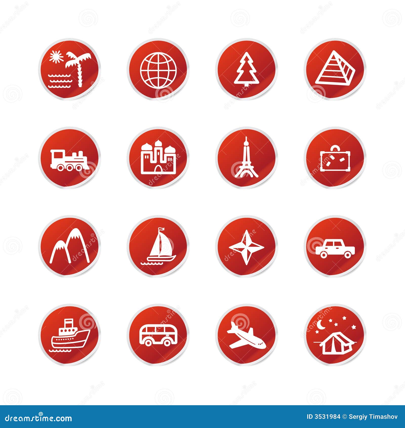 Red sticker travel icons stock vector. Illustration of pyramid - 3531984