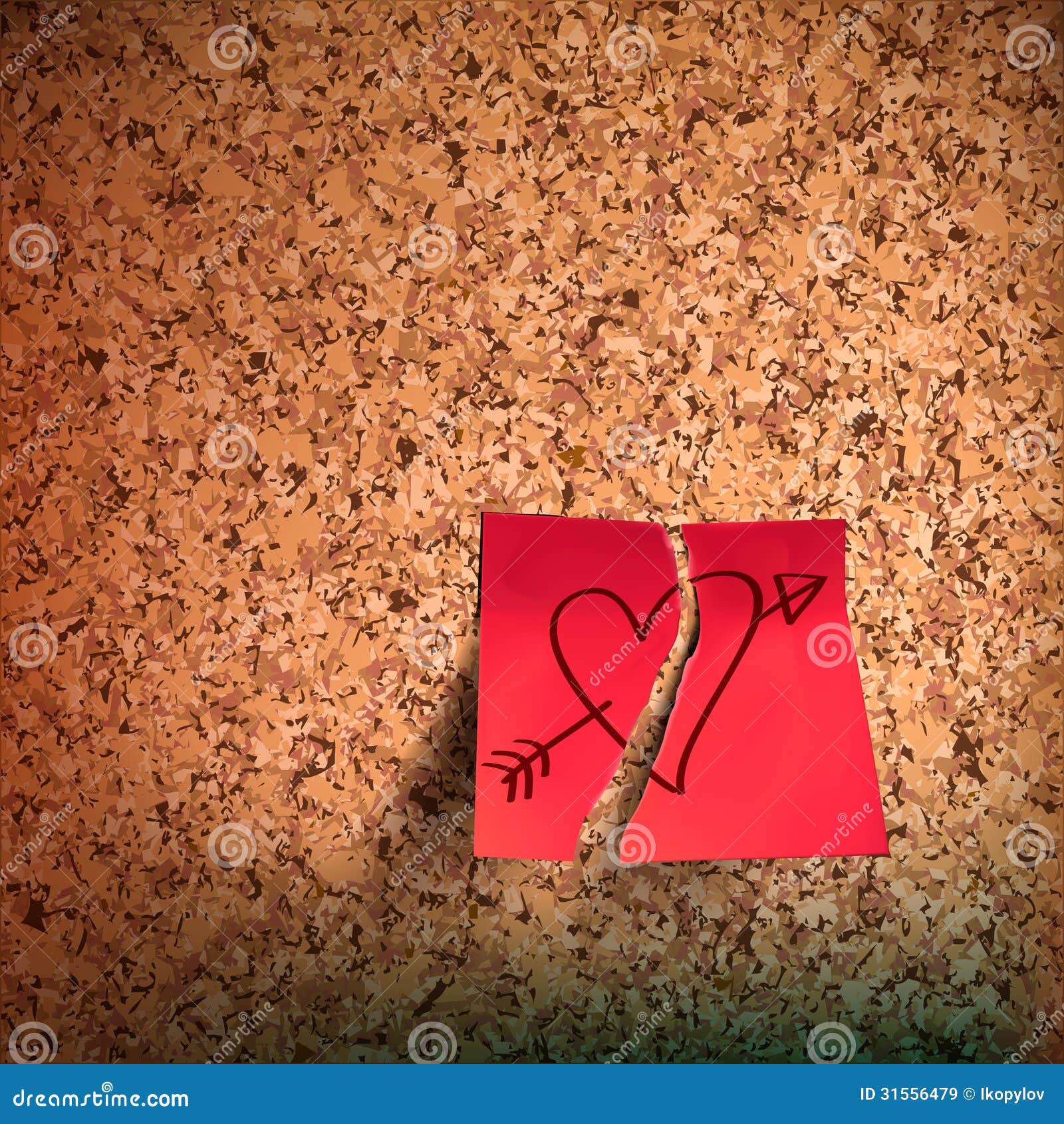 Red Sticky Note with Heart Sketched on Cork Board Stock Vector ...