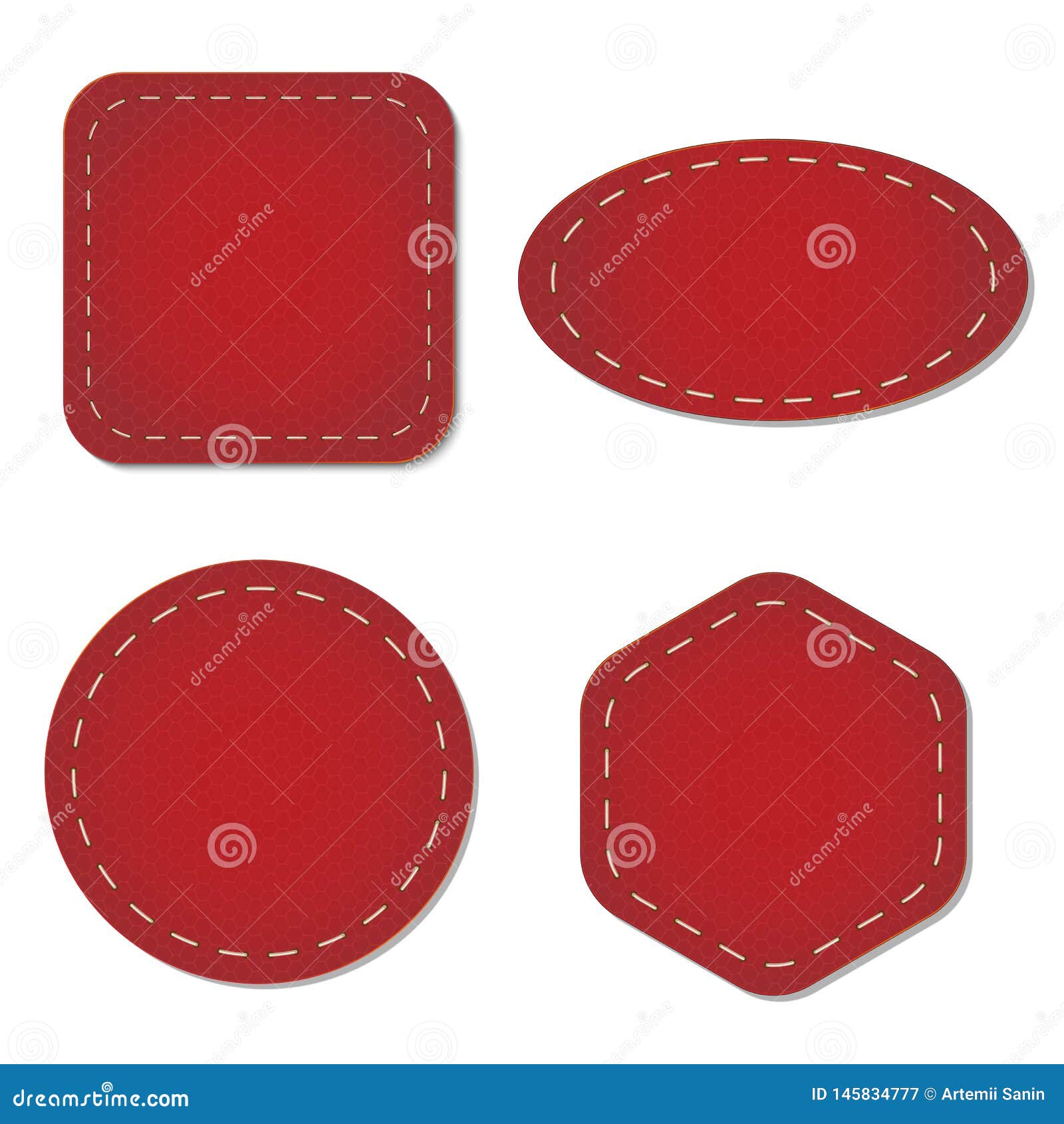 Red Stitched Leather Labels Vector Illustration Stock Illustration ...
