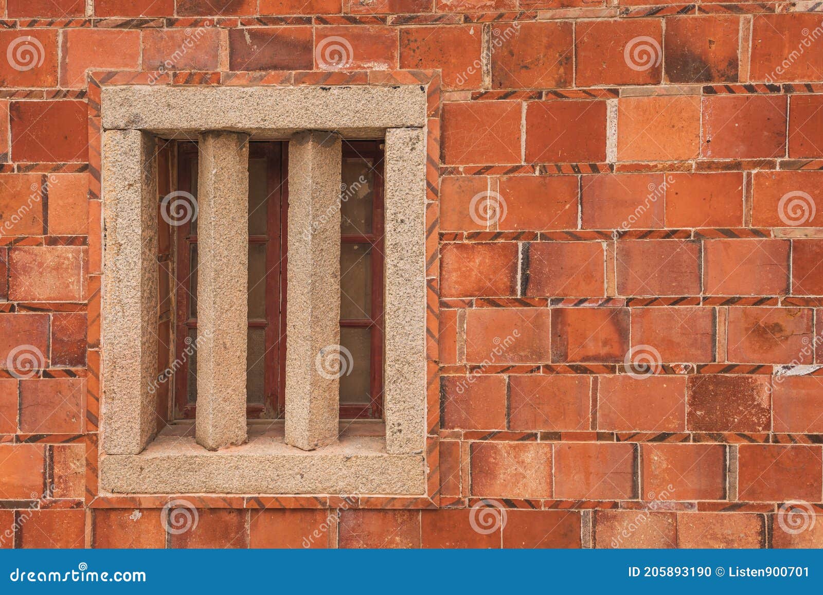 Red Stone Brick Wall and Stone Windows Stock Photo - Image of ...