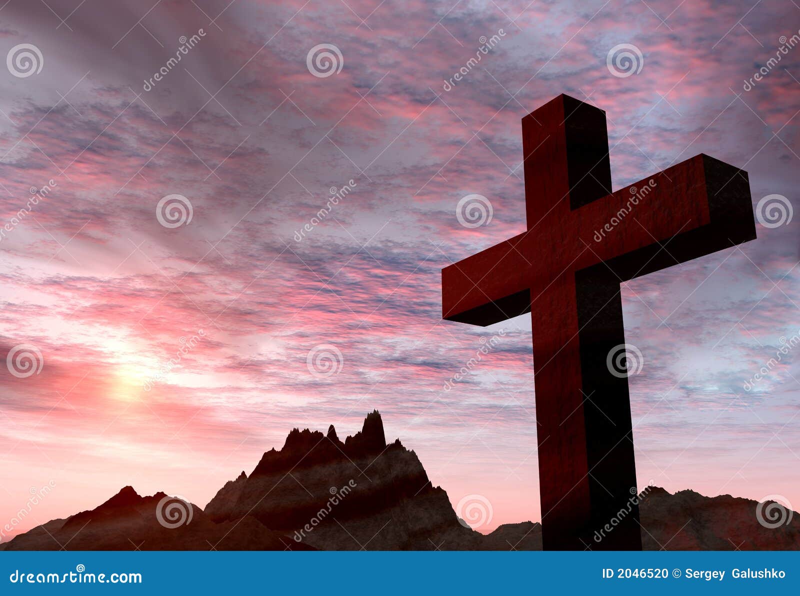 Red Stone Cross on a Background of Extremely Storm Sky and Mount Stock ...