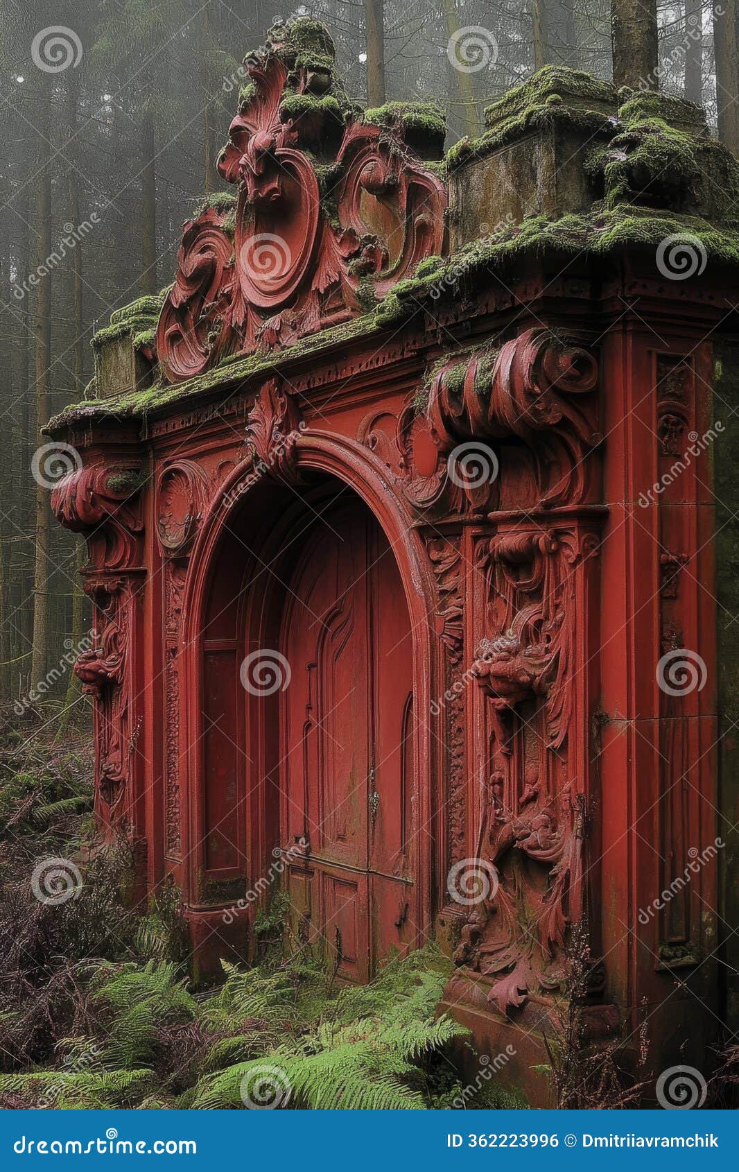 A Red Stone Structure Overgrown with Intricate Carvings Stock Photo ...