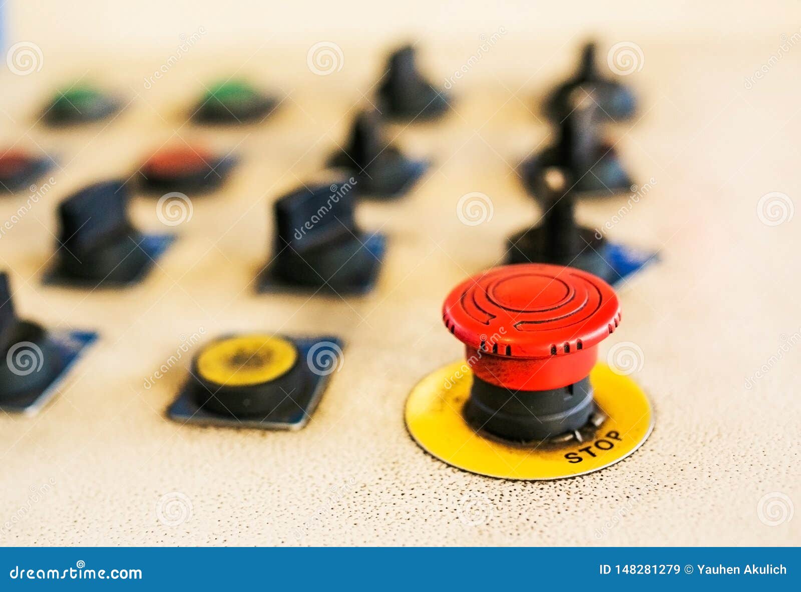 Red Stop Button on the Machine Control Stock Image - Image of ...