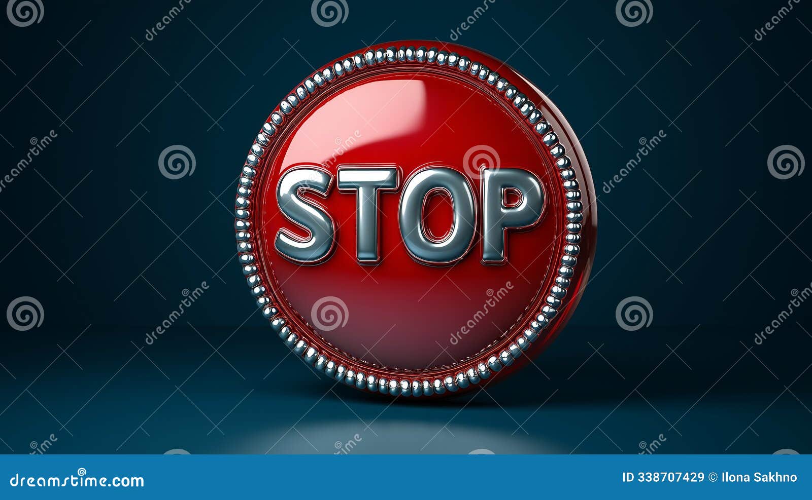 Red Stop Button with Metallic Frame in 3D Stock Illustration ...
